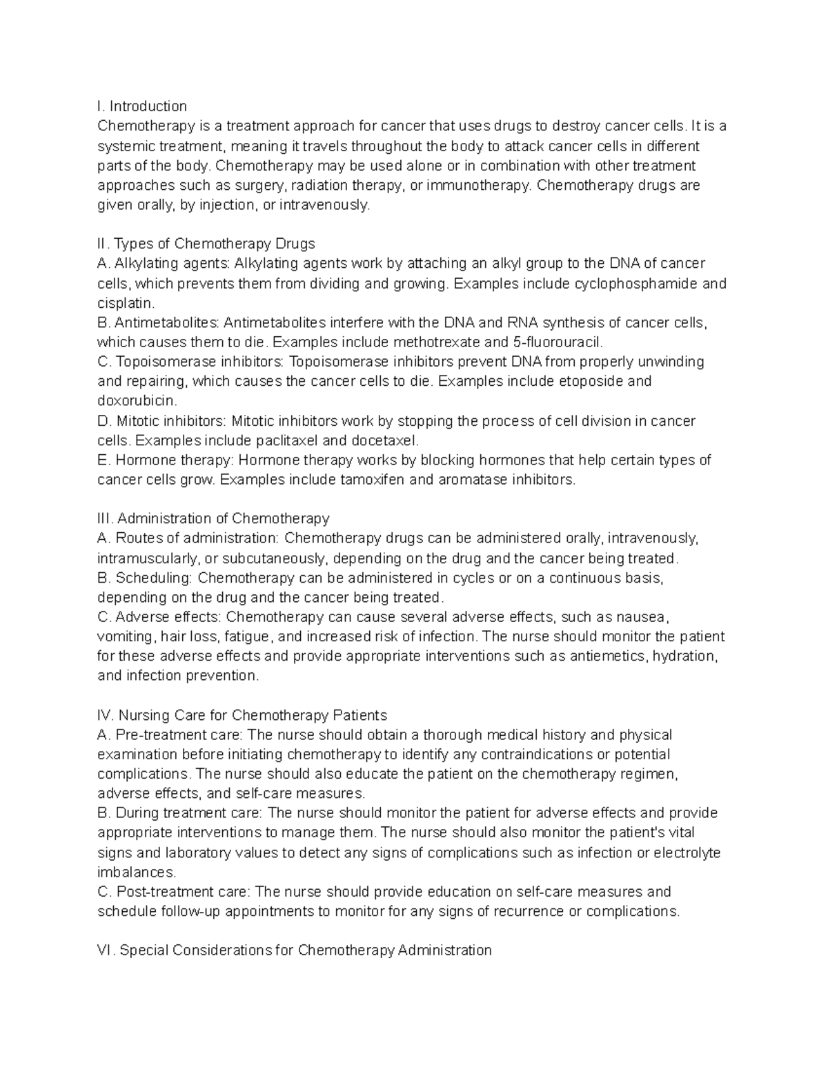 Chemo lecture notes - I. Introduction Chemotherapy is a treatment ...