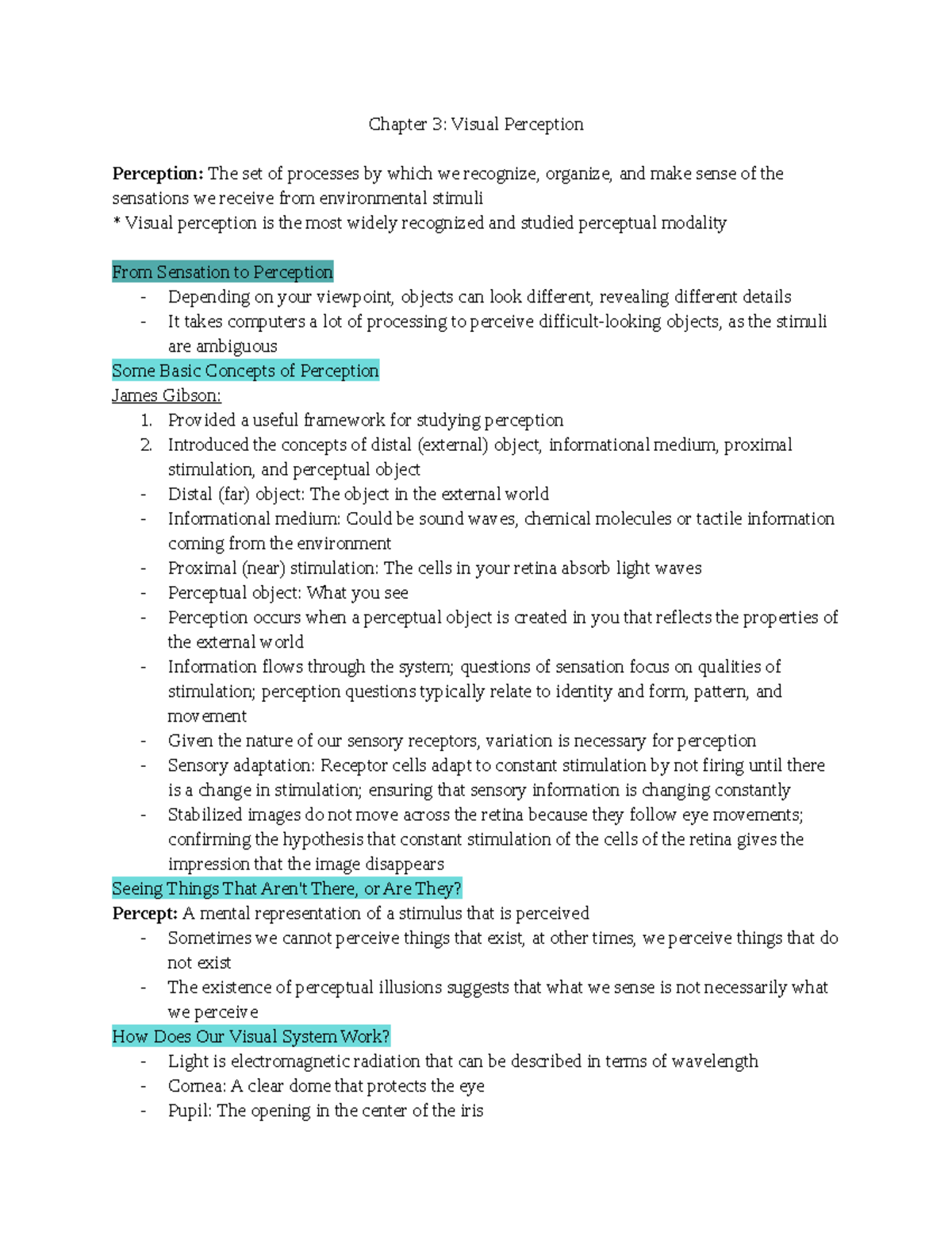 Chapter 3 Visual Perception - Chapter 3: Visual Perception Perception ...