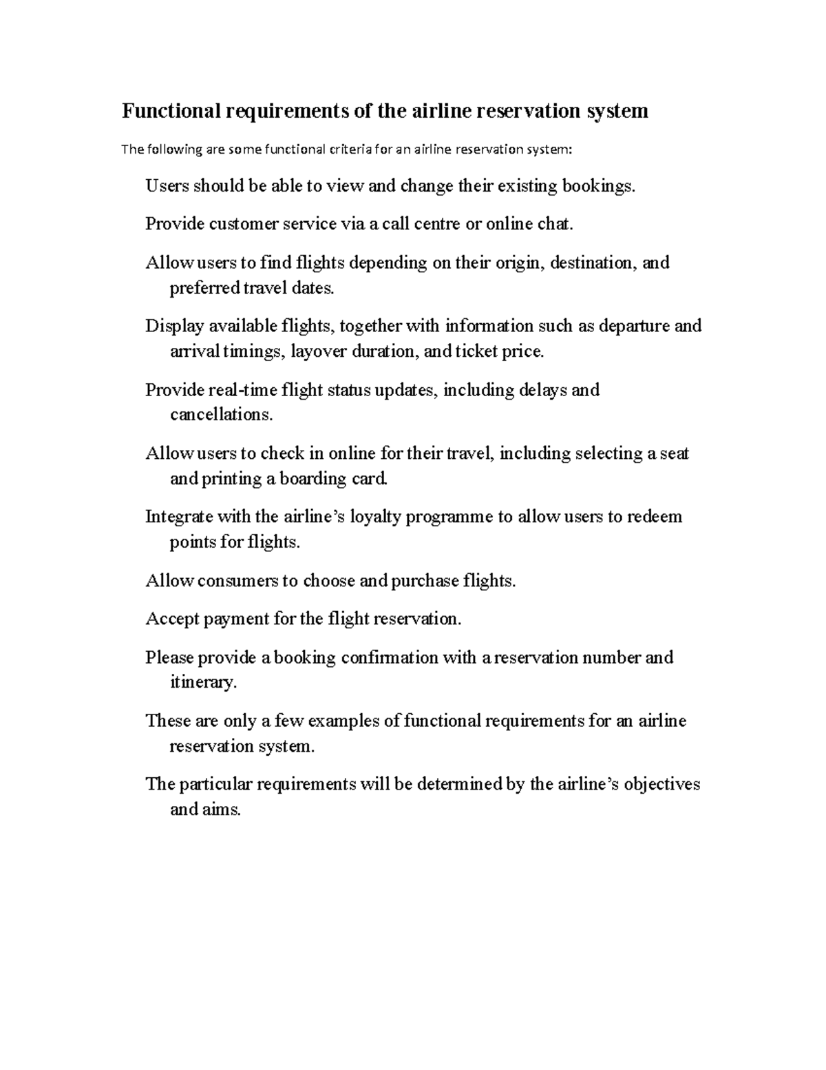 Benefits - assigment - Functional requirements of the airline ...