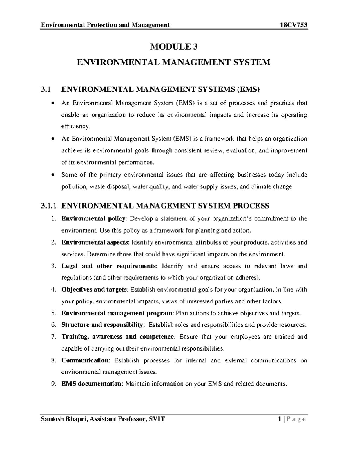 EPM Module 3 - jhmvbbmvnb - MODULE 3 ENVIRONMENTAL MANAGEMENT SYSTEM 3 ...
