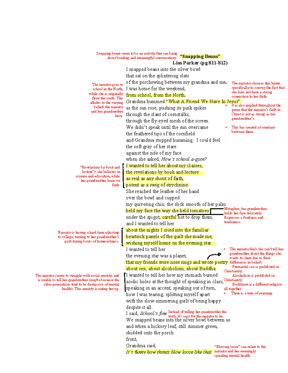 Snapping Beans- Lisa Parker - ENGLISH IV AP POETRY PACKET *As we ...