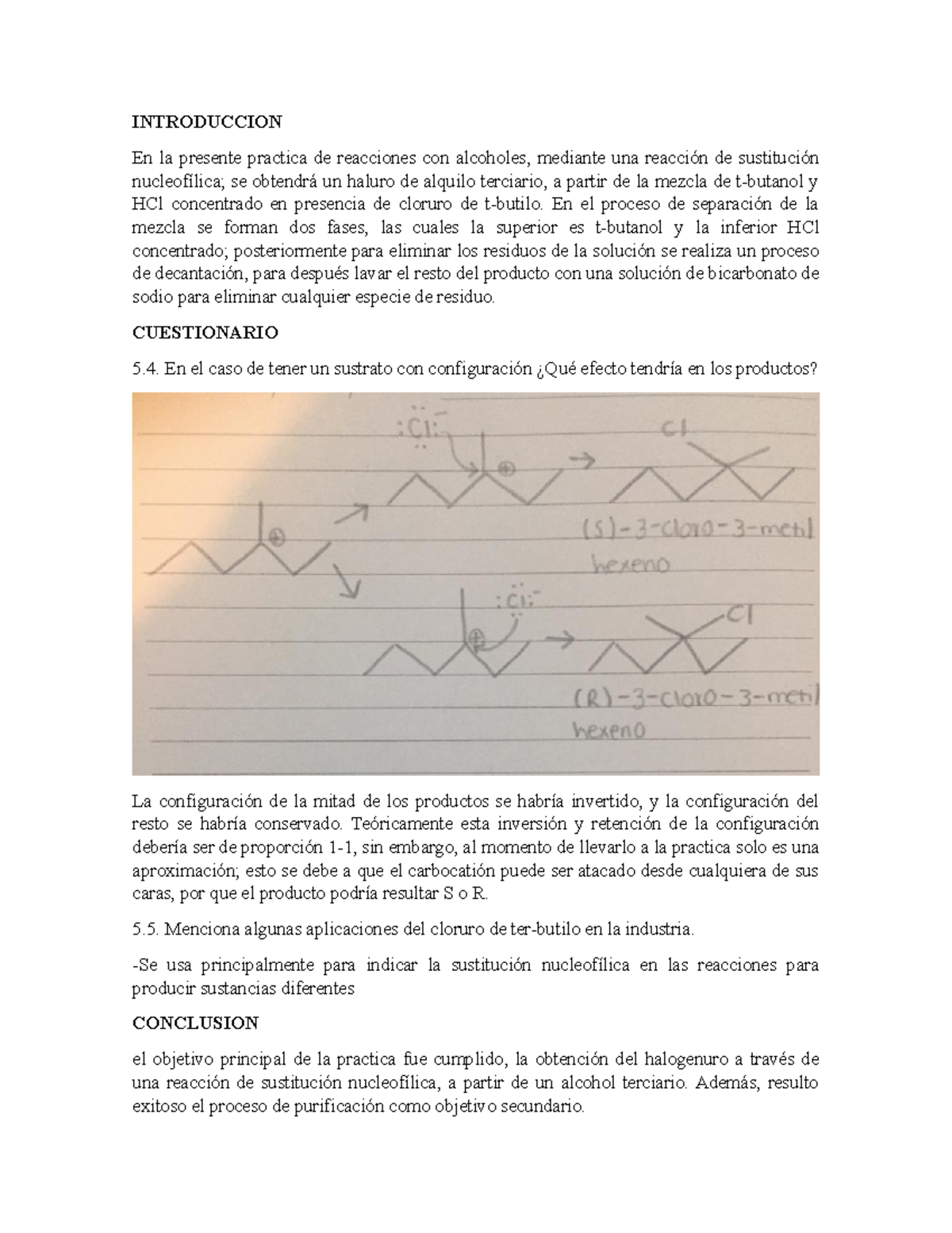 Obtencion Ter-butilo - INTRODUCCION En la presente practica de ...