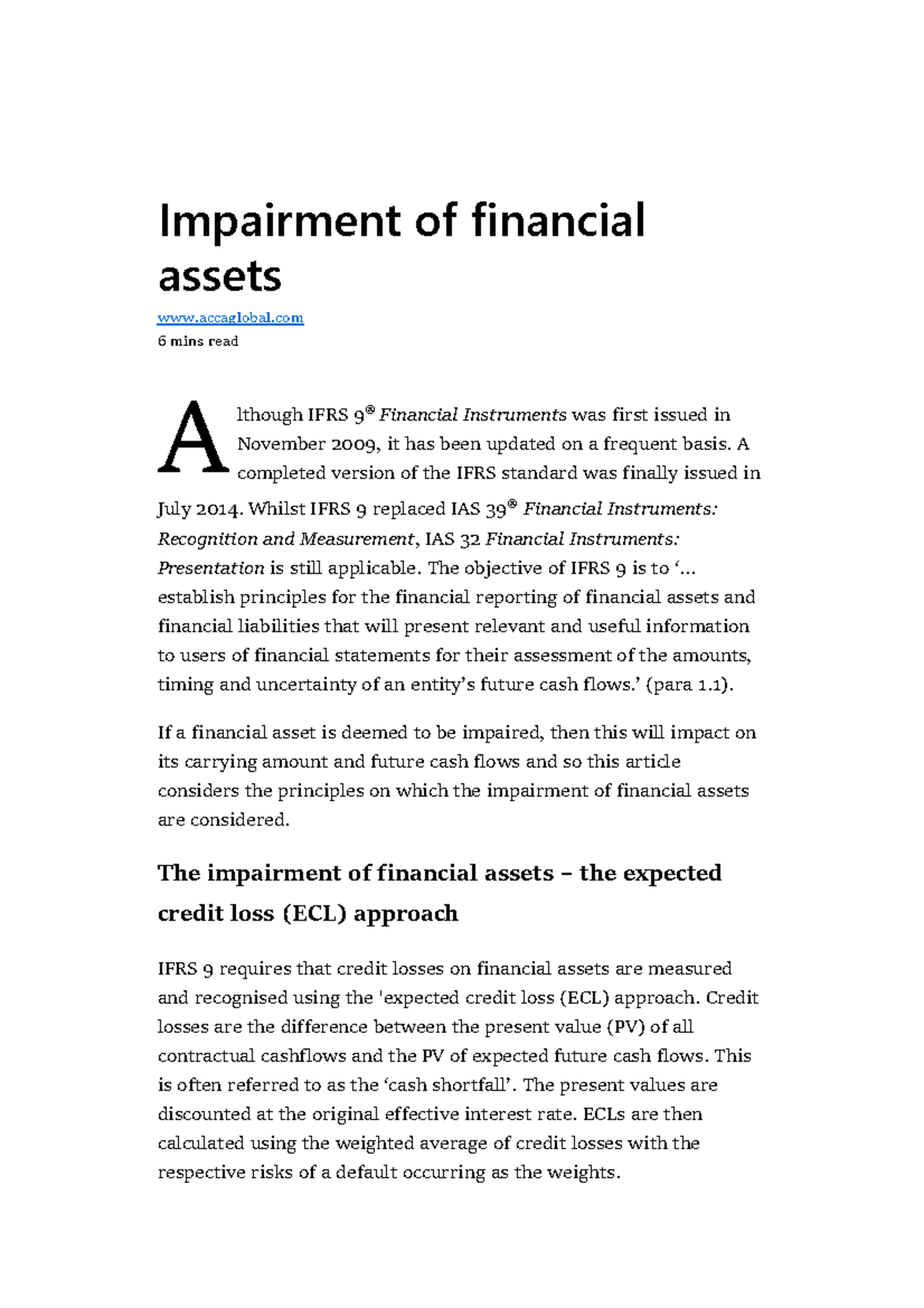 9. Impairment of financial assets - bachelors of accountacy - Studocu