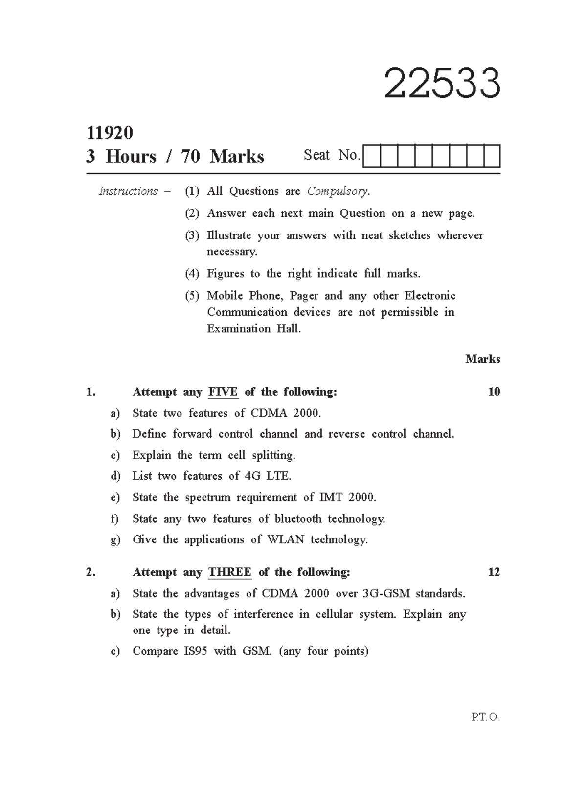 22533 Mobile And Wireless Communication winter 2019 question paper ...