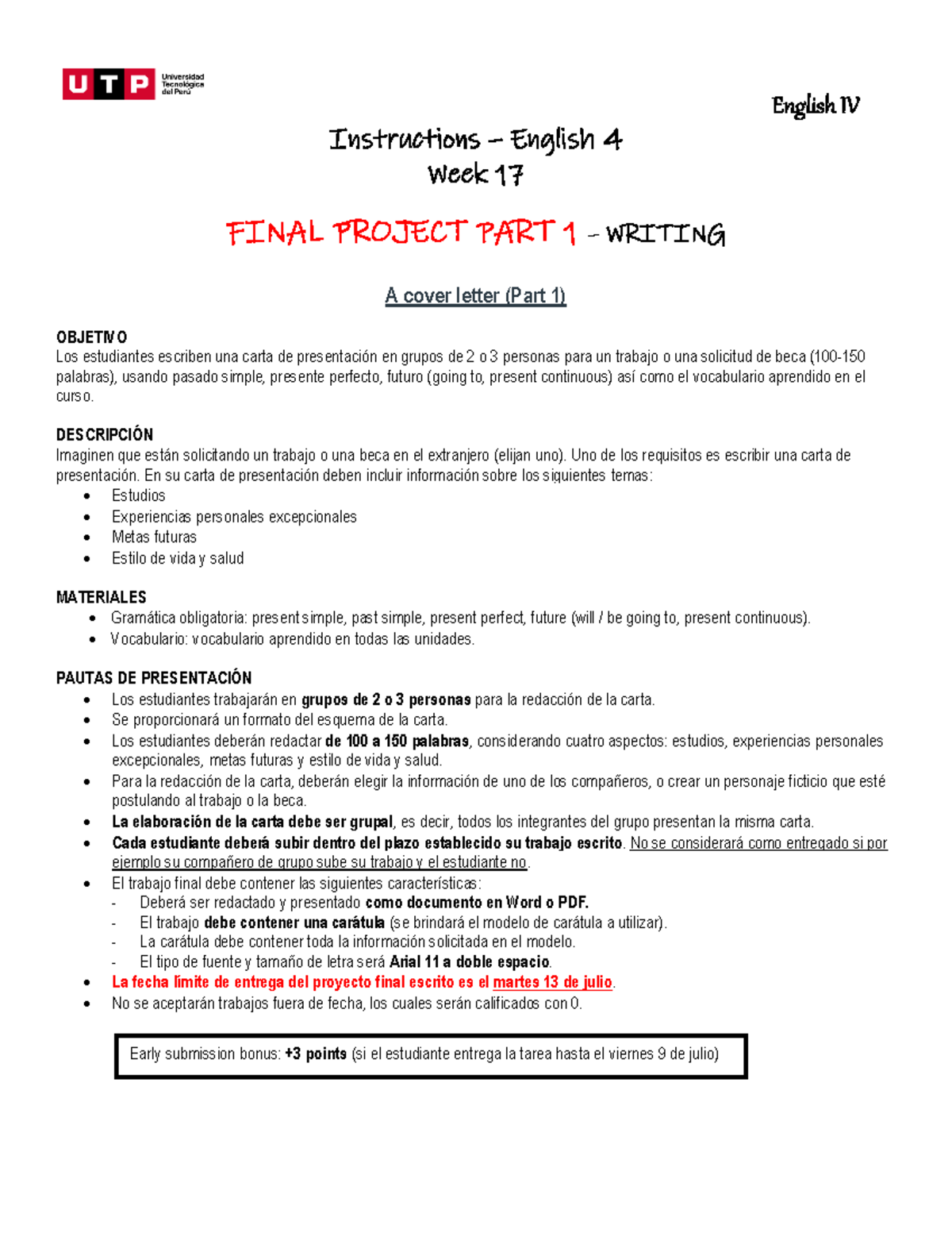 S17 - Final project part 1 - EIV - English IV Instructions – English 4 ...