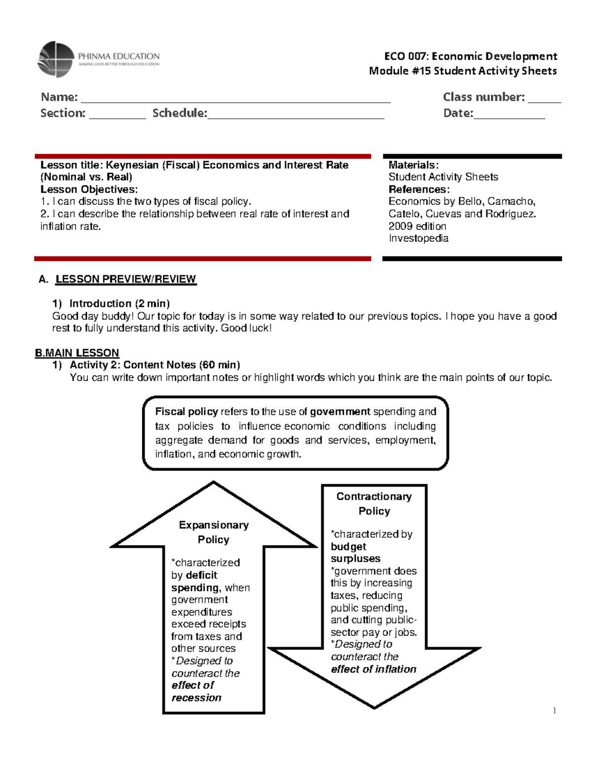 SAS#15-ECO007-1 - FOR ECO CLASS - Module #15 Student Activity Sheets ...
