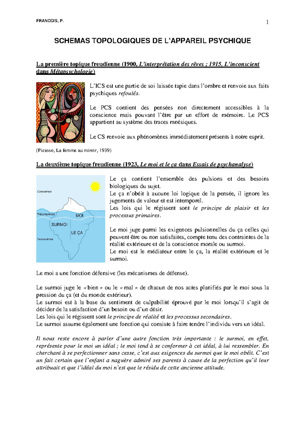 3) Topiques freudiennes Psychologie Monsieur François - FRANCOIS, P. 1 ...