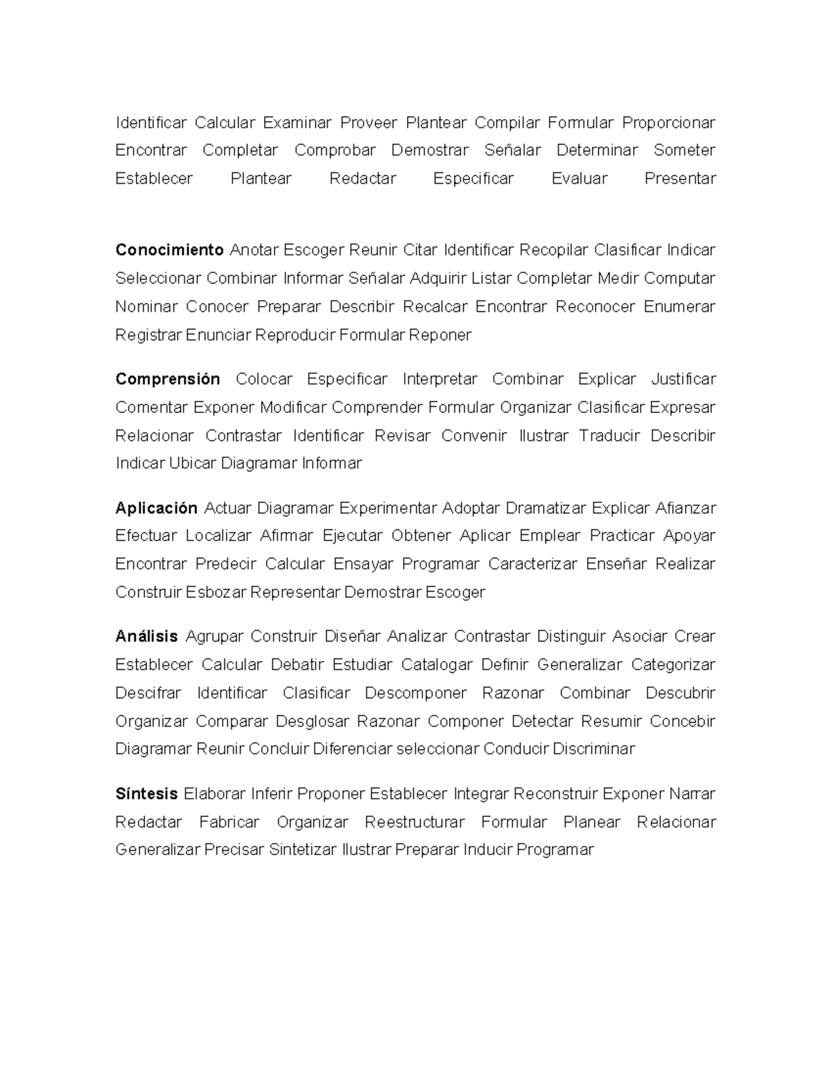 Verbos - Identificar Calcular Examinar Proveer Plantear Compilar ...