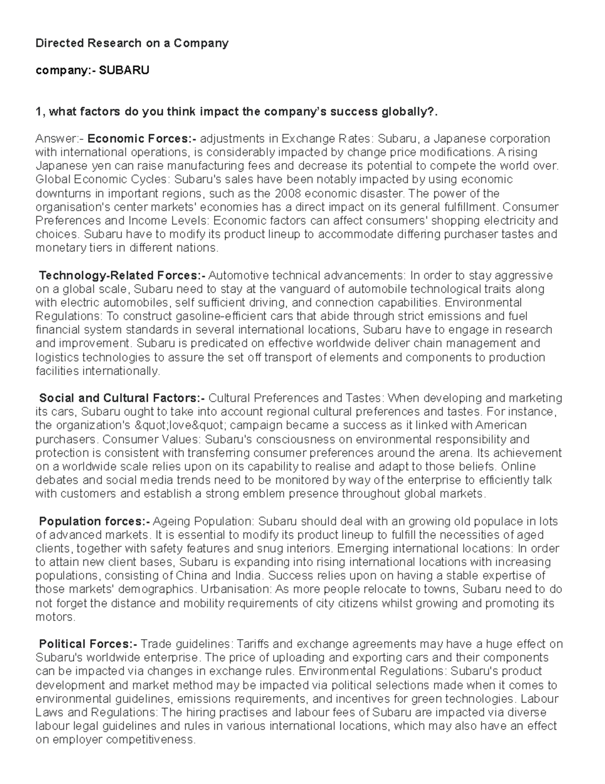 Directed Research on a Company - Directed Research on a Company company ...