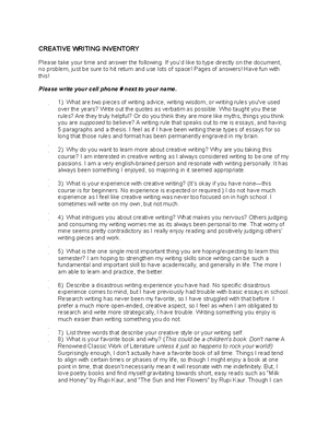 Creative Writing Inventory - CREATIVE WRITING INVENTORY Please take ...