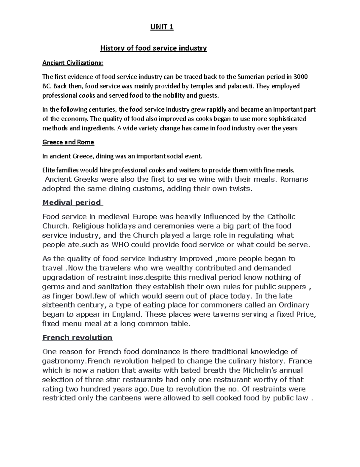 Instuitional food management - History of food service industry Ancient ...