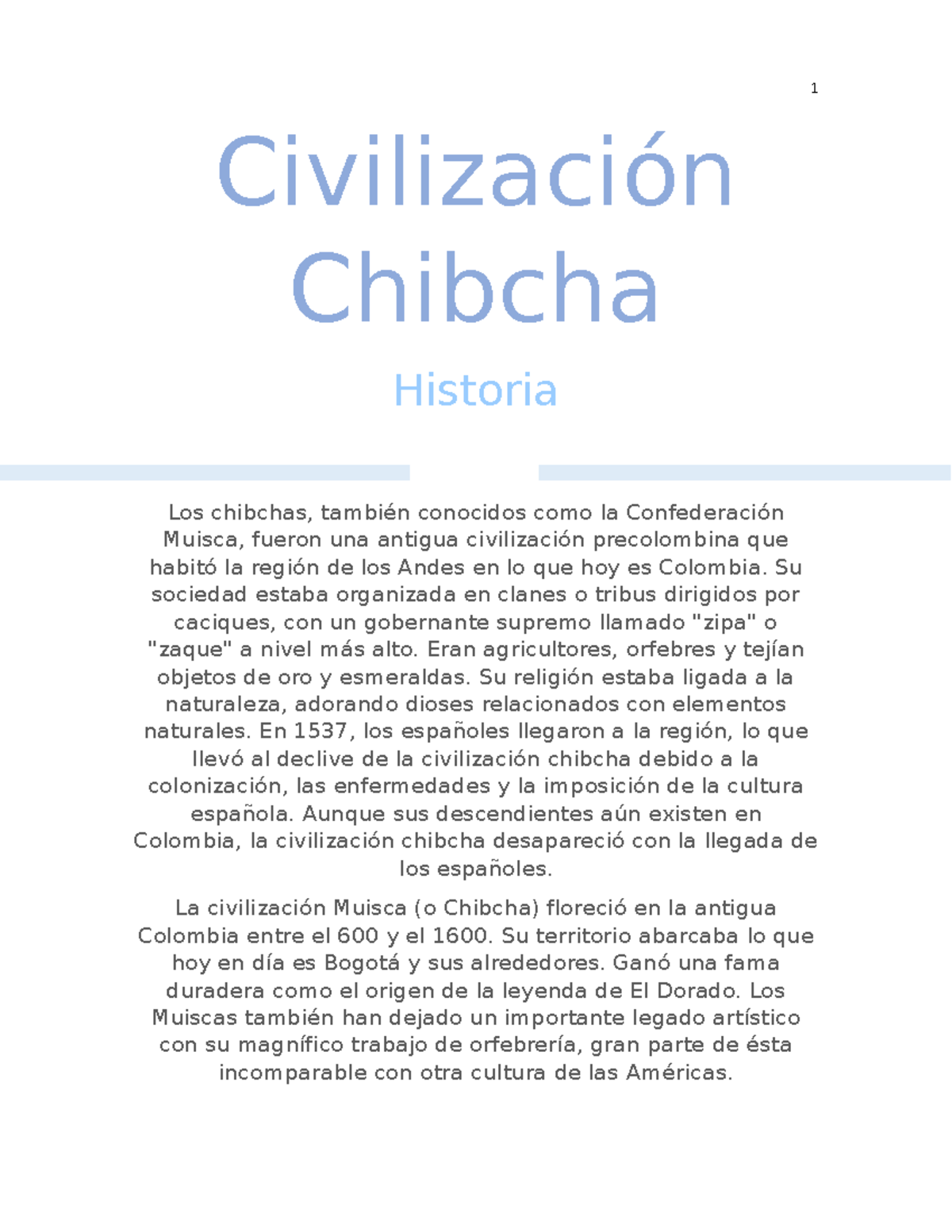 Historia Civilizacion Chibcha - 1 Civilización Chibcha Historia Los ...