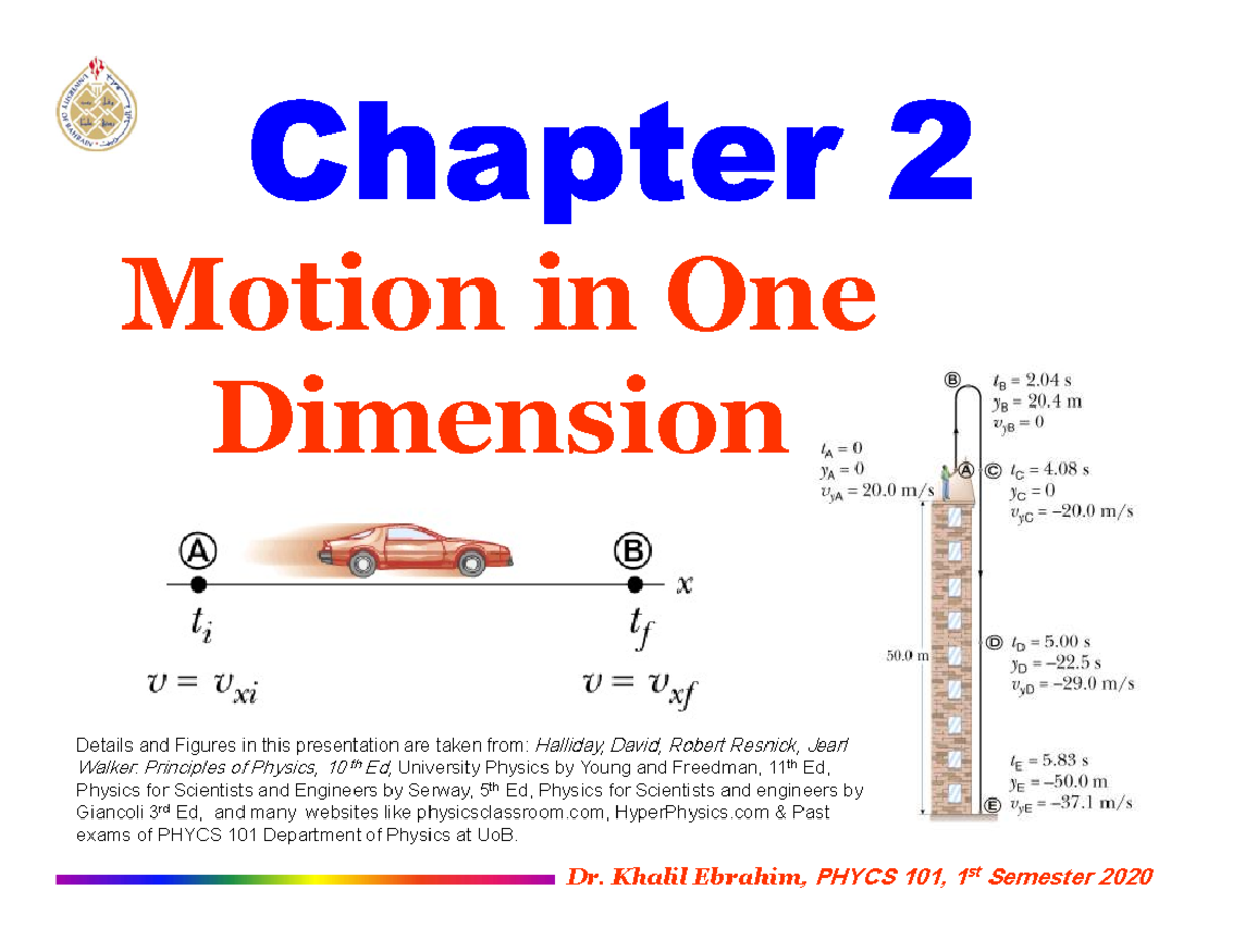 Ch 2-2 - للدراسه - Motion in One Dimension Details and Figures in this presentation are taken ...