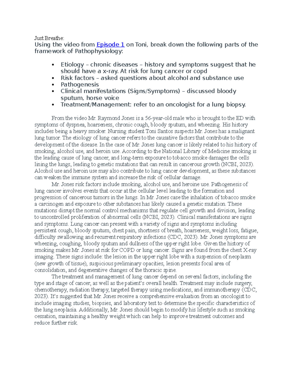 Week 1 discussion post - Just Breathe: Using the video from Episode 1 ...