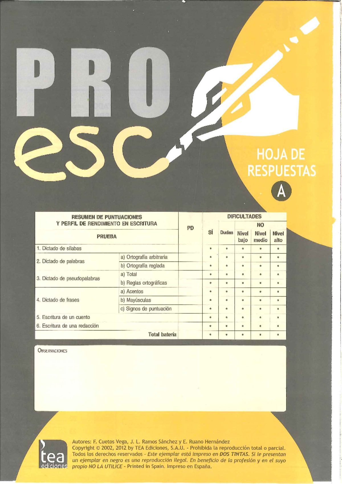 Proesc Hoja de respuestas - Intervención Logopédica En El Lenguaje I - Studocu