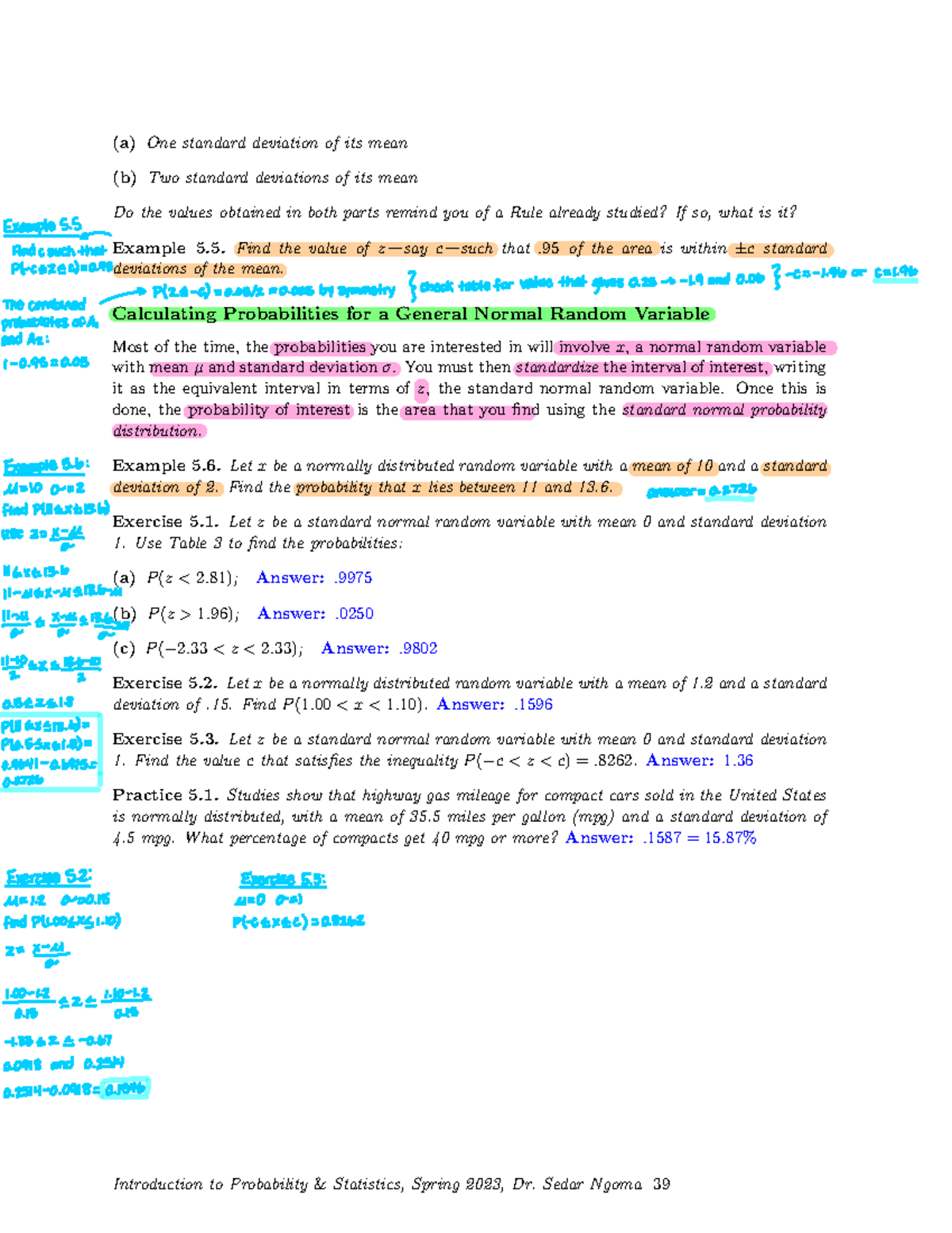 Lecture Note 2 - Normal Distribution - (a) One standard deviation of ...