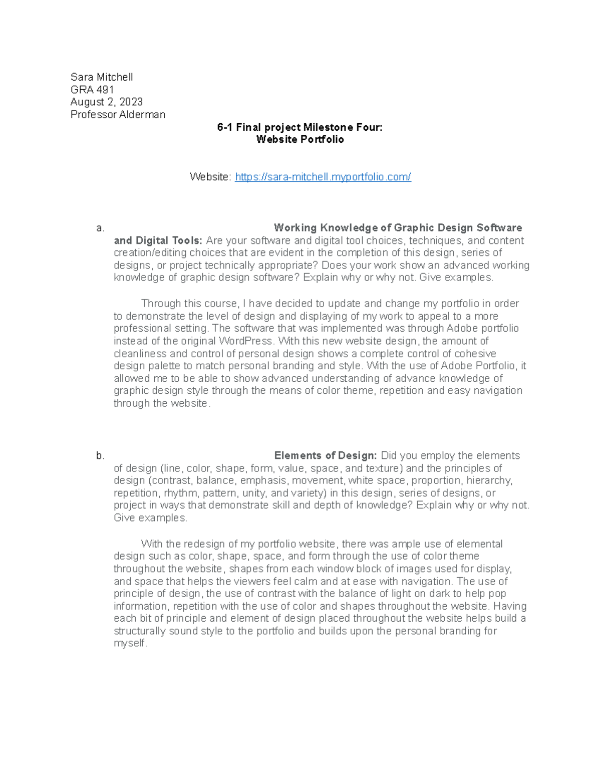 6 1 Final Project Milestone Four Website Portfolio Sara Mitchell Gra 491 August 2 2023