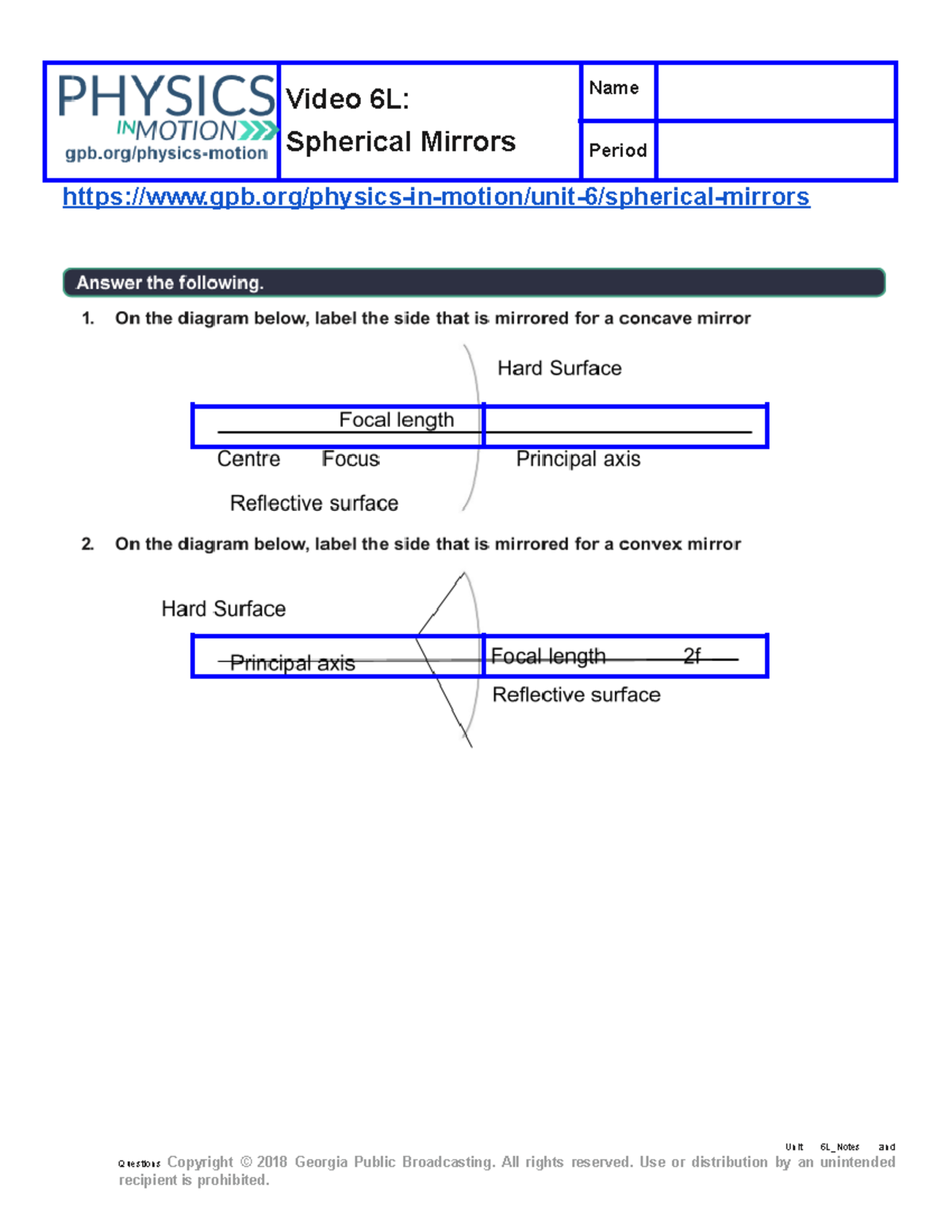 NTG- Spherical Mirrors - Video 6L: Spherical Mirrors Period - Studocu