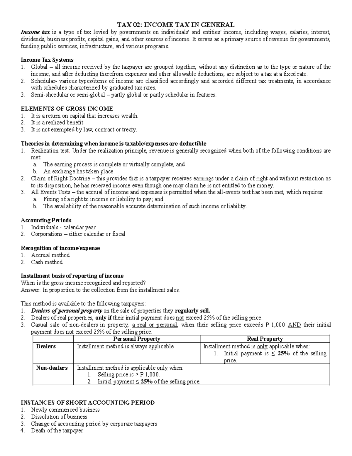 TAX 02 Income TAX IN General - Income tax is a type of tax levied by ...