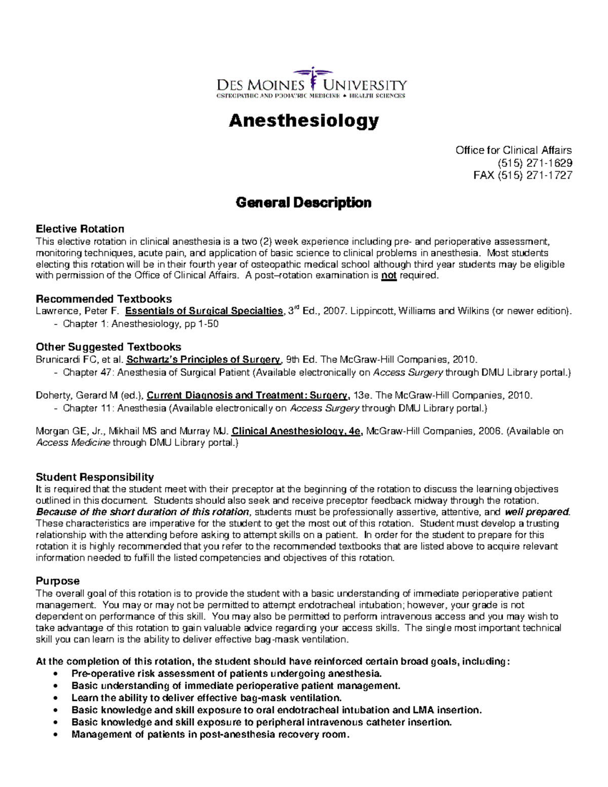 Anesthesiology learning objectives 1 - Anesthesiology Office for ...