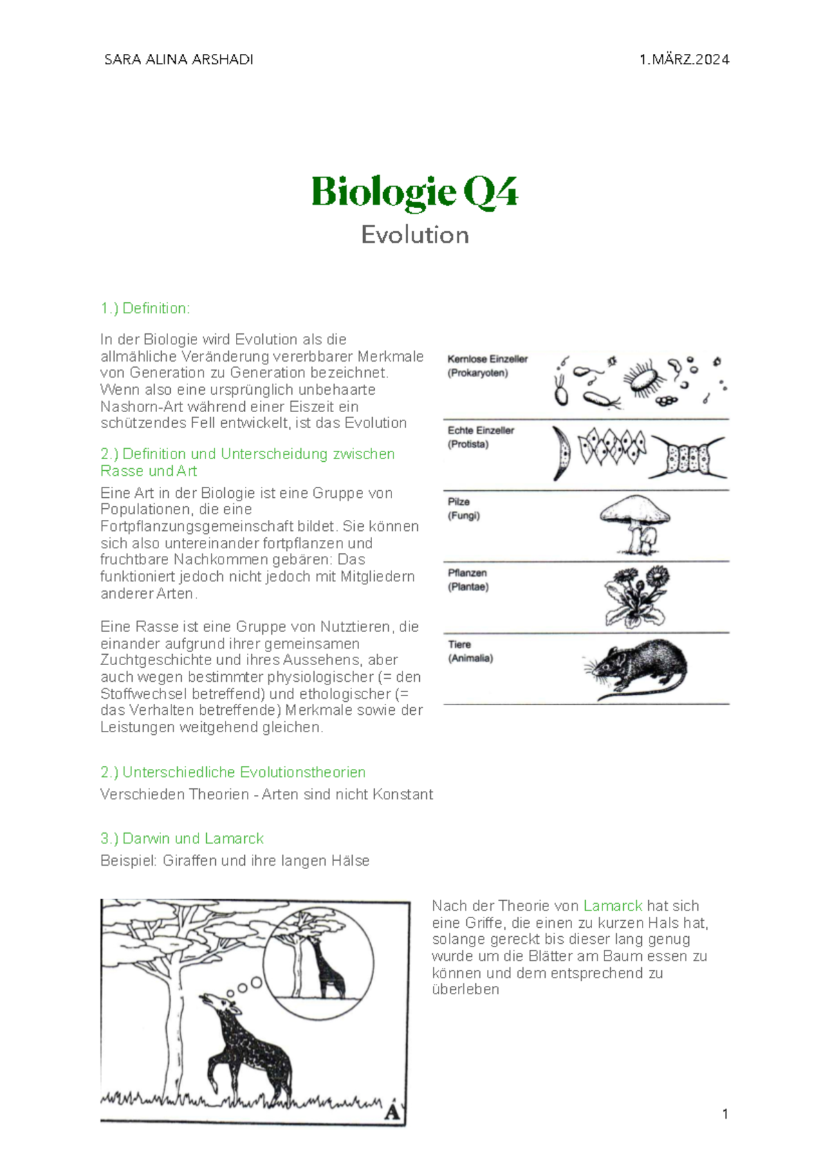 Evolutionstheorie - Biologie Q Evolution 1.) Definition: In der ...