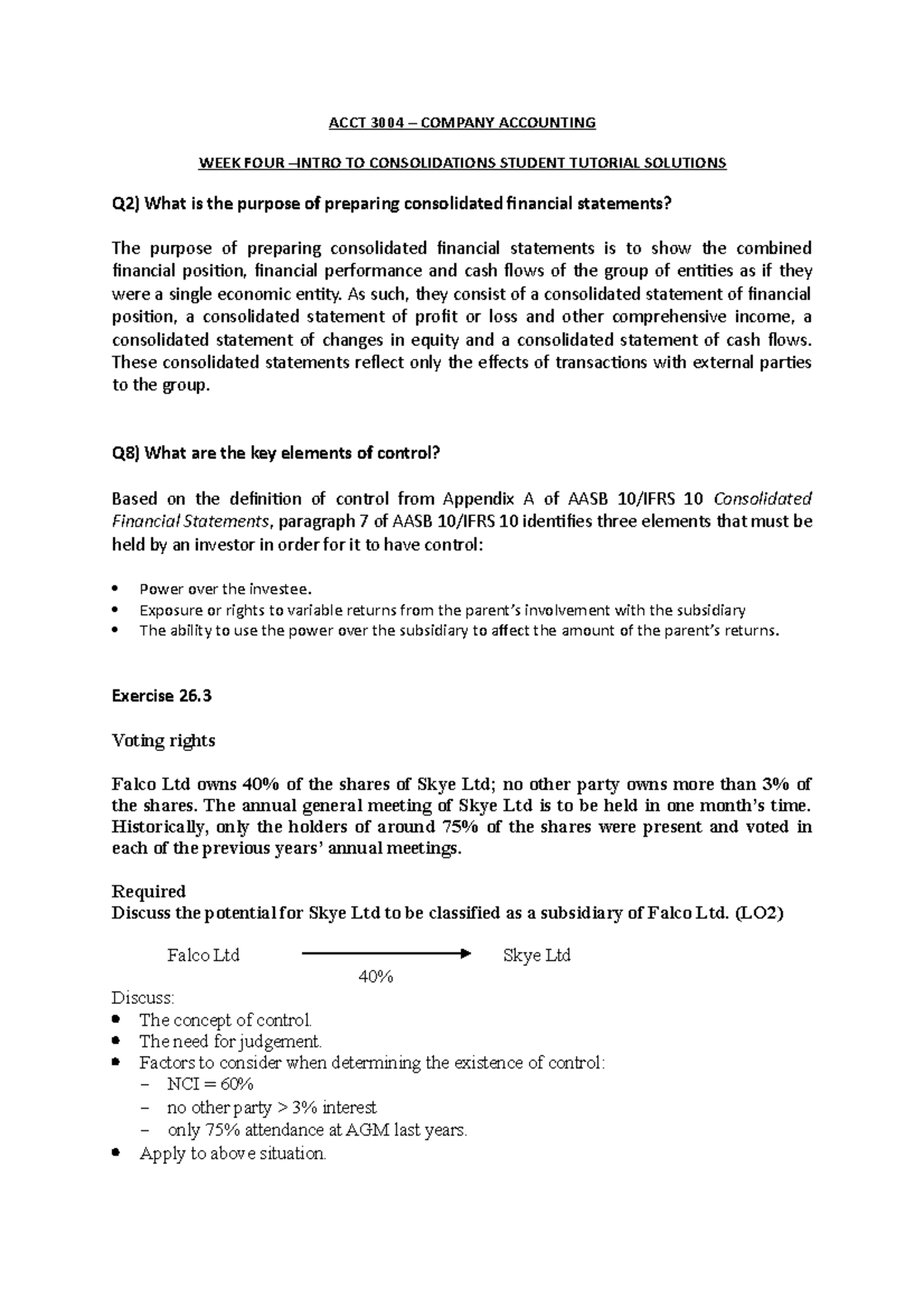 Module 4 - Tutorial Solutions - ACCT 3004 – COMPANY ACCOUNTING WEEK ...