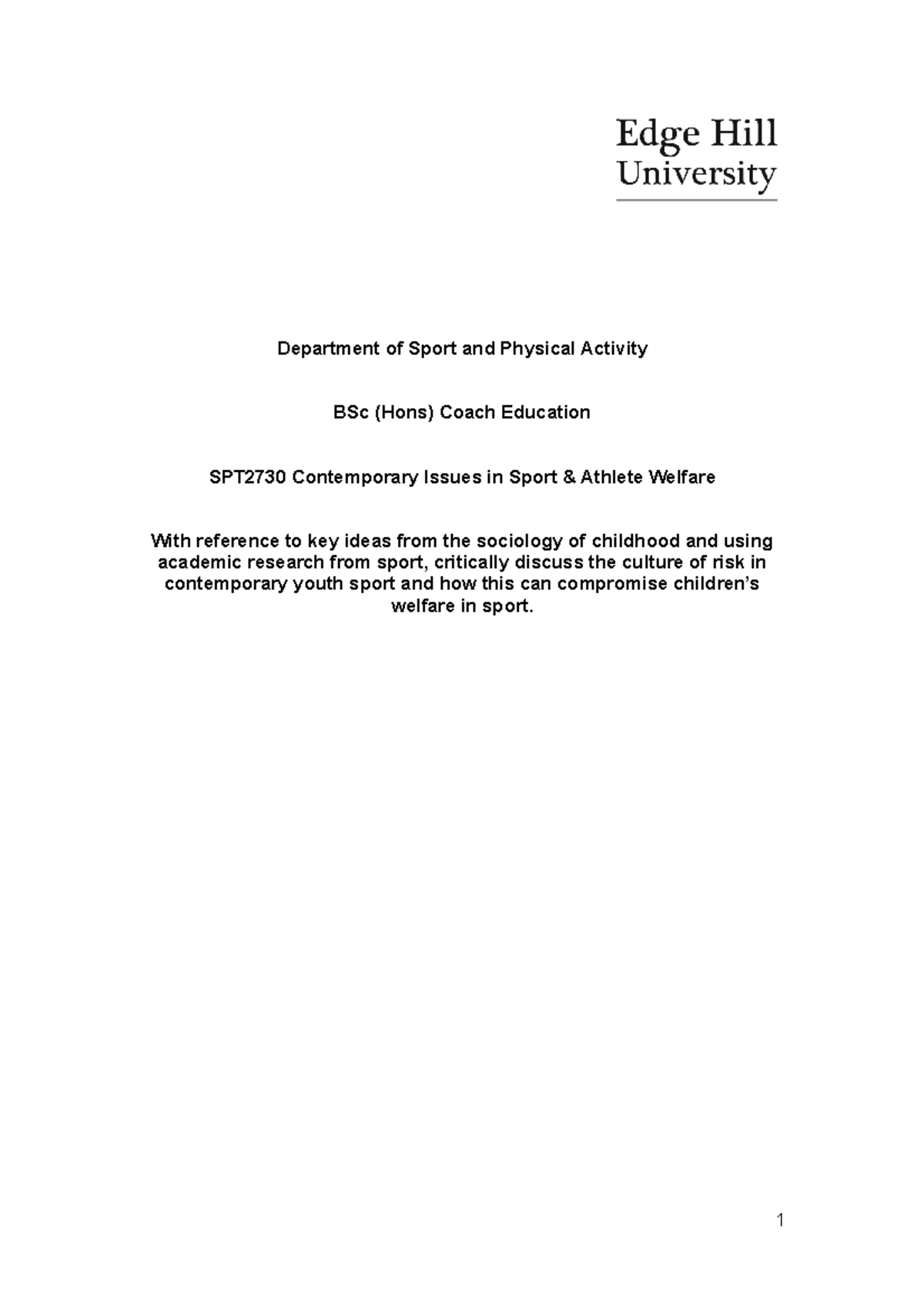 Essay - Department of Sport and Physical Activity BSc (Hons) Coach ...