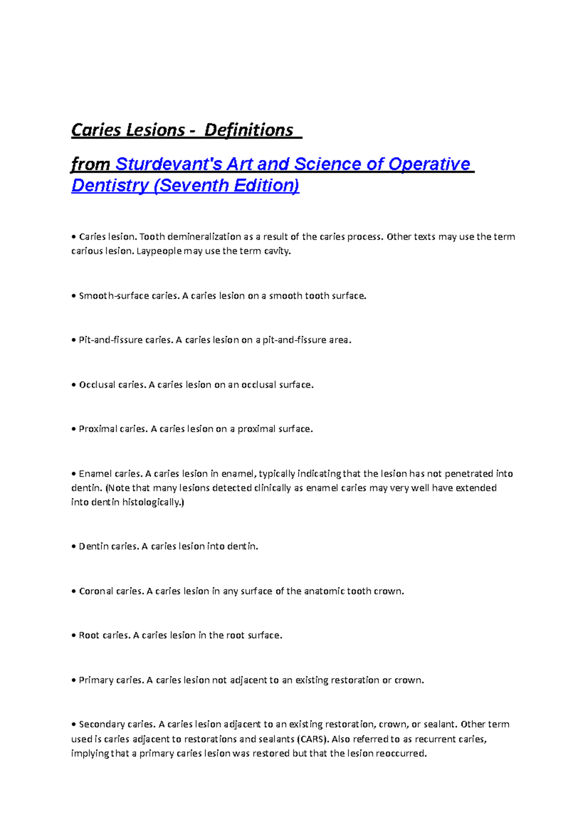 Definition of Carious Lesions - Caries Lesions - Definitions from ...