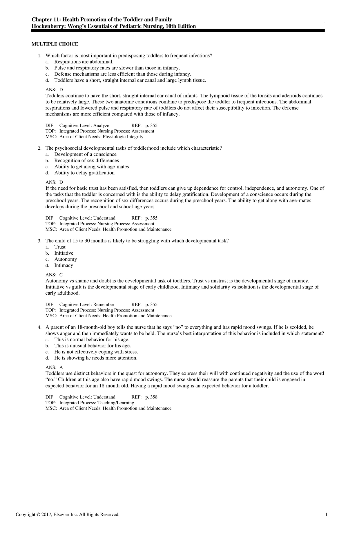 Exam View - Chapter 11 - Practice questions with rationales - Chapter ...