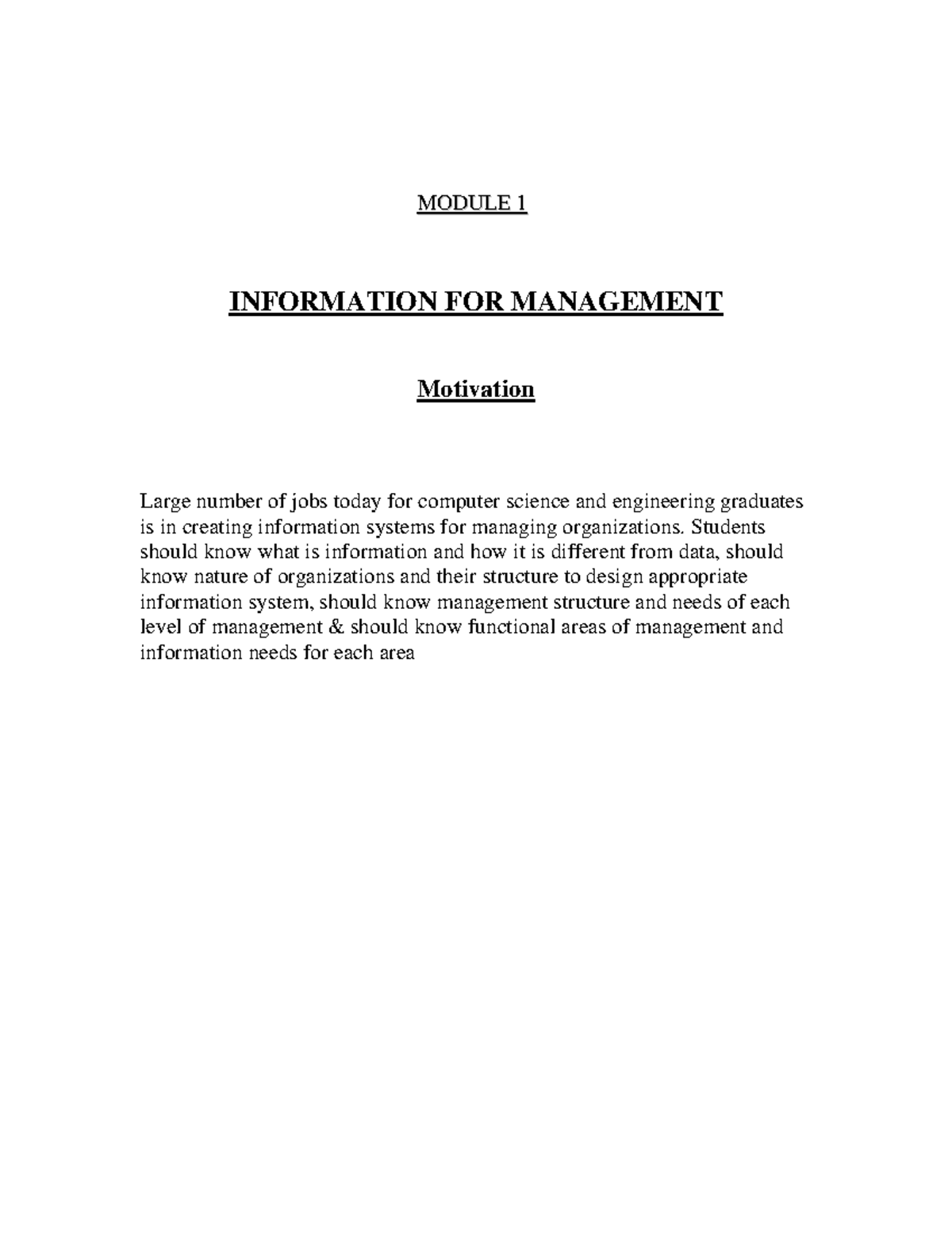 W1 Lesson 1 - Information for Management - Module 1 - INFORMATION FOR ...