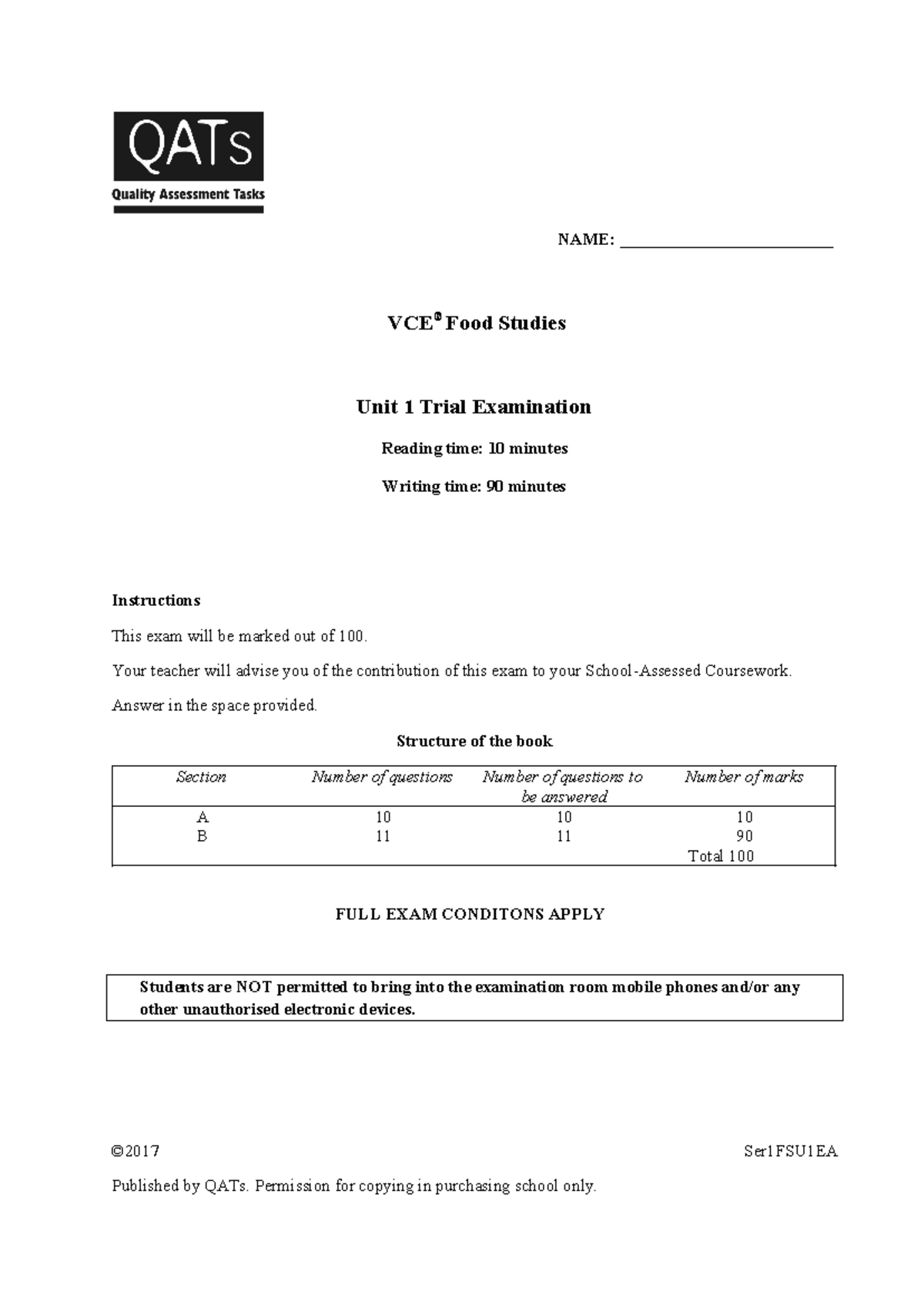 Unit 1 - Trial Exam 2022 - good for - NAME ...