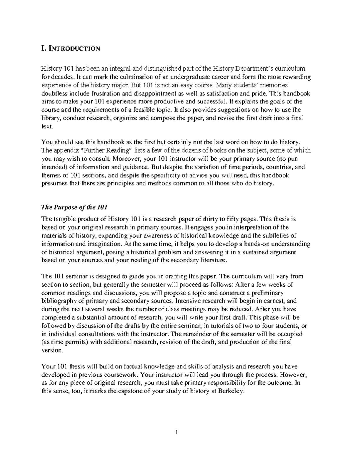 Student history manual - I. INTRODUCTION History 101 has been an ...