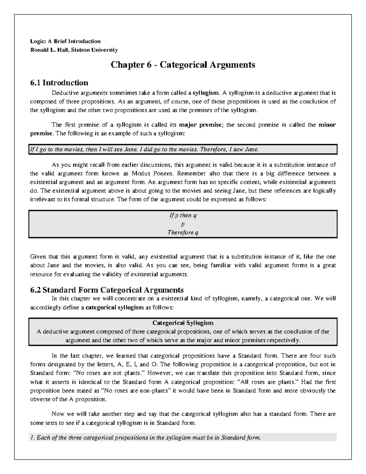 Categorical syllogism - Logic: A Brief Introduction Ronald L. Hall ...