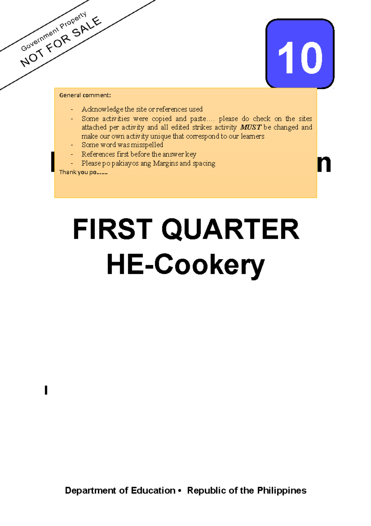 TLE Cookery 10 Module WEEK 1 Lourdes 1 Lourdes A - Technology and ...