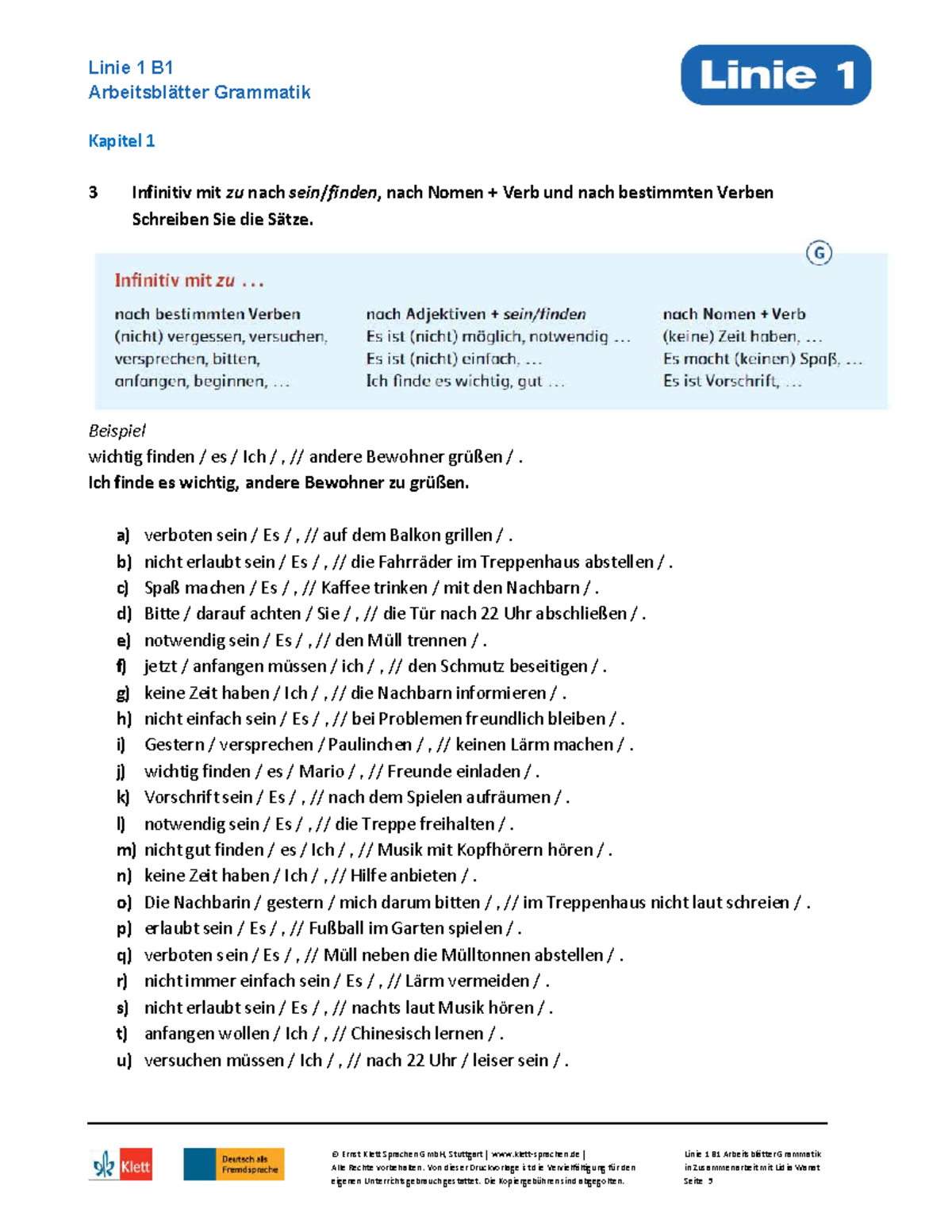 B1 Kapitel 1 - Japitel 1 - Linie 1 B Arbeitsblätter Grammatik © Ernst ...