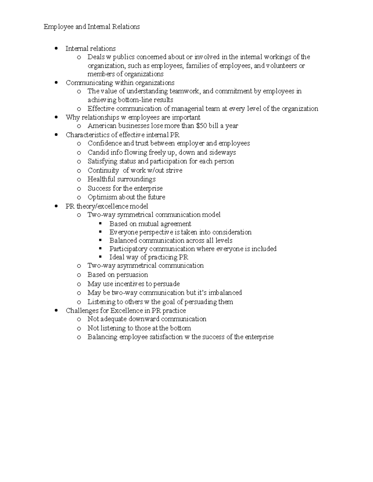 Employee and Internal Relations - Studocu