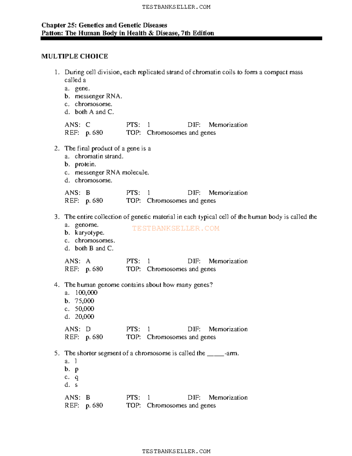 Adult health study guides - TESTBANKSELLER Chapter 25: Genetics and ...