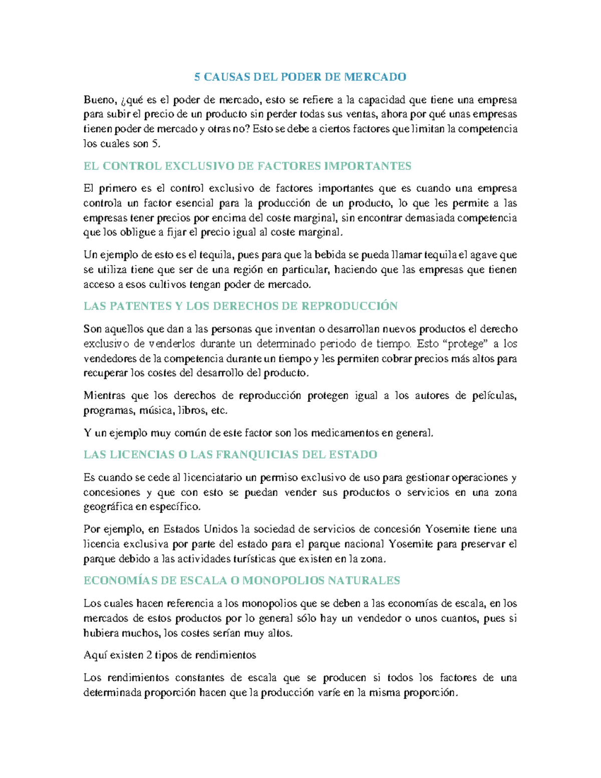 5 Causas DEL Poder DE Mercado - 5 CAUSAS DEL PODER DE MERCADO Bueno ...