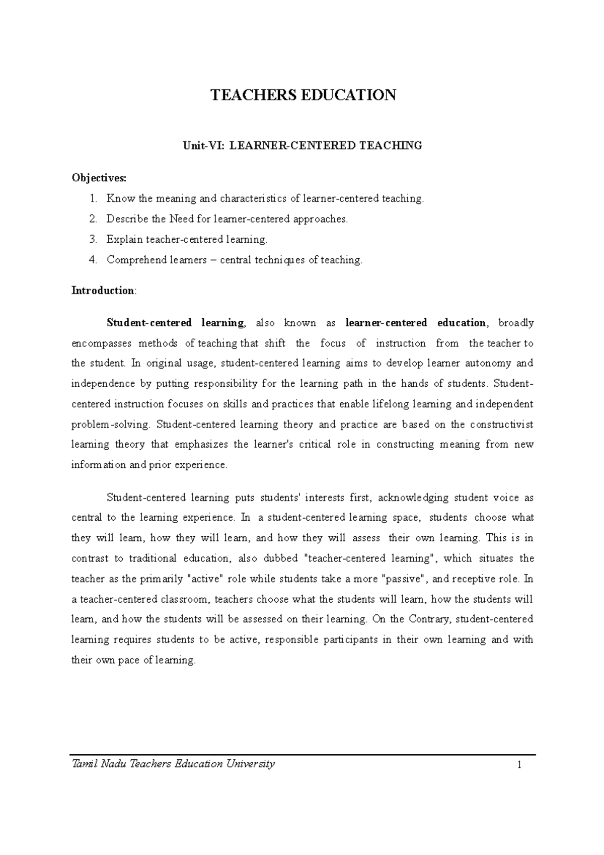 Learning & Teaching - Teachers Training Study Material - Tamil Nadu ...