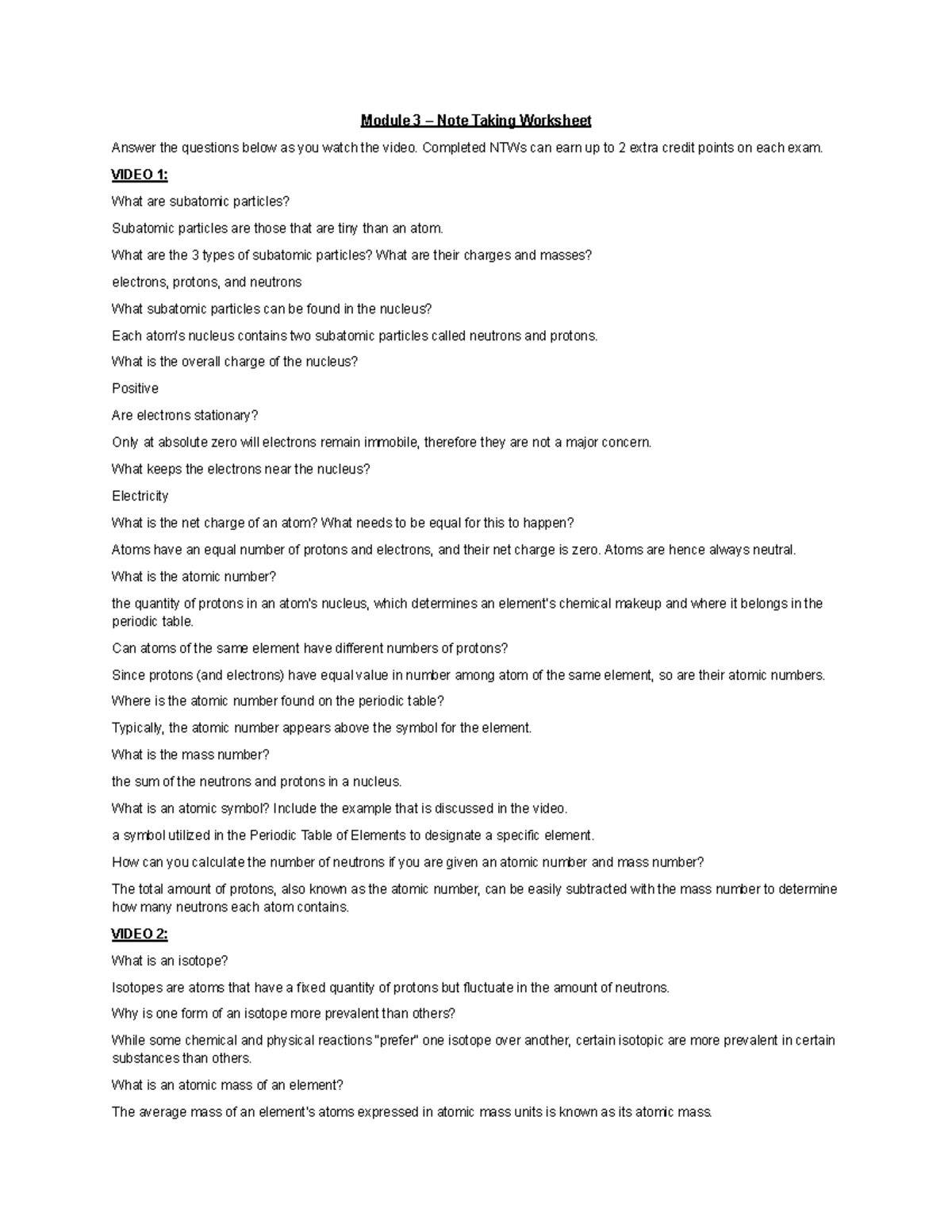 NTW 3 and 4 - its for notes - Module 3 – Note Taking Worksheet Answer ...