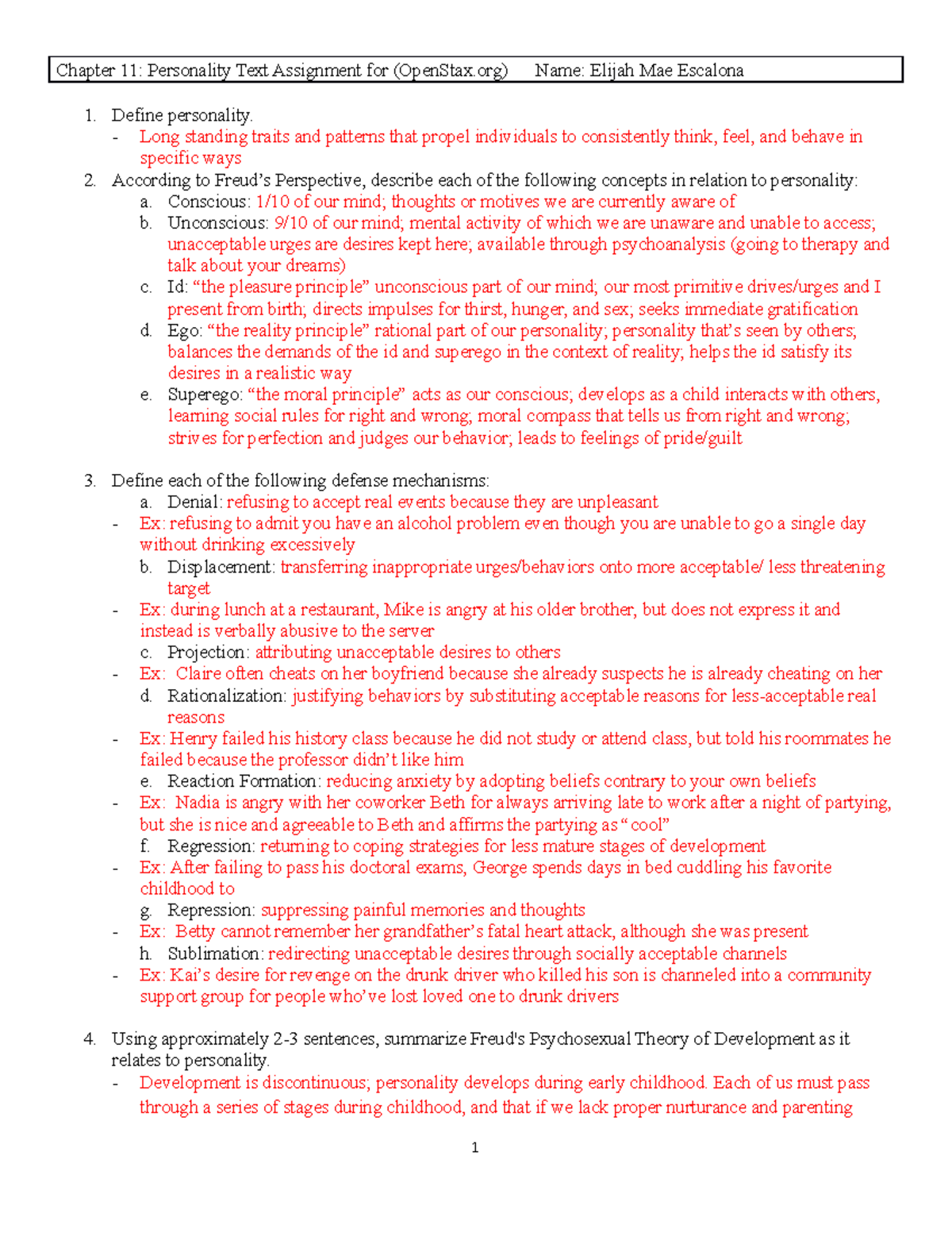 Text Assignment- Chapter 11 Personality - PSYC 2301 - San Jac - Studocu