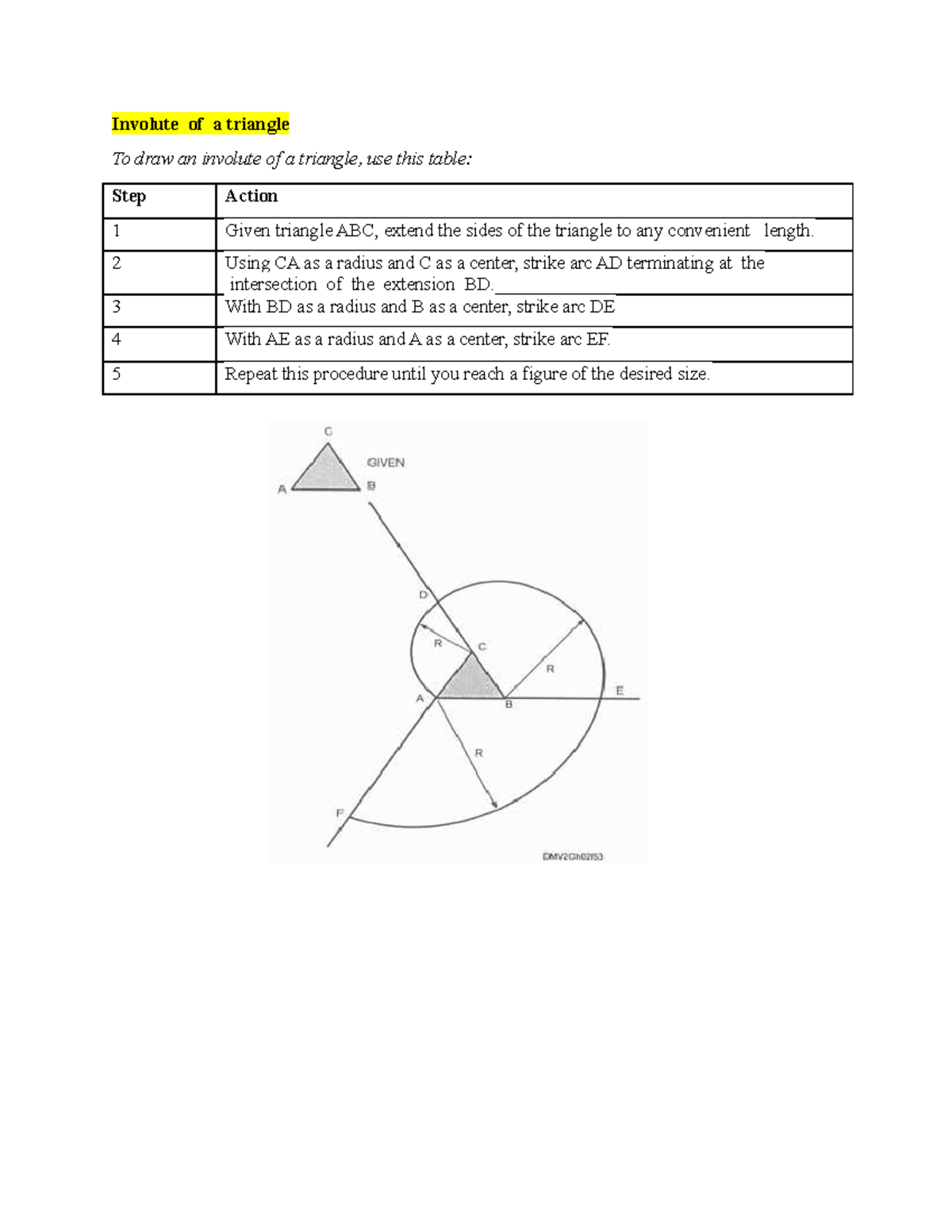 Geometric Construction 2 (Research) - Involute of a triangle To draw an ...