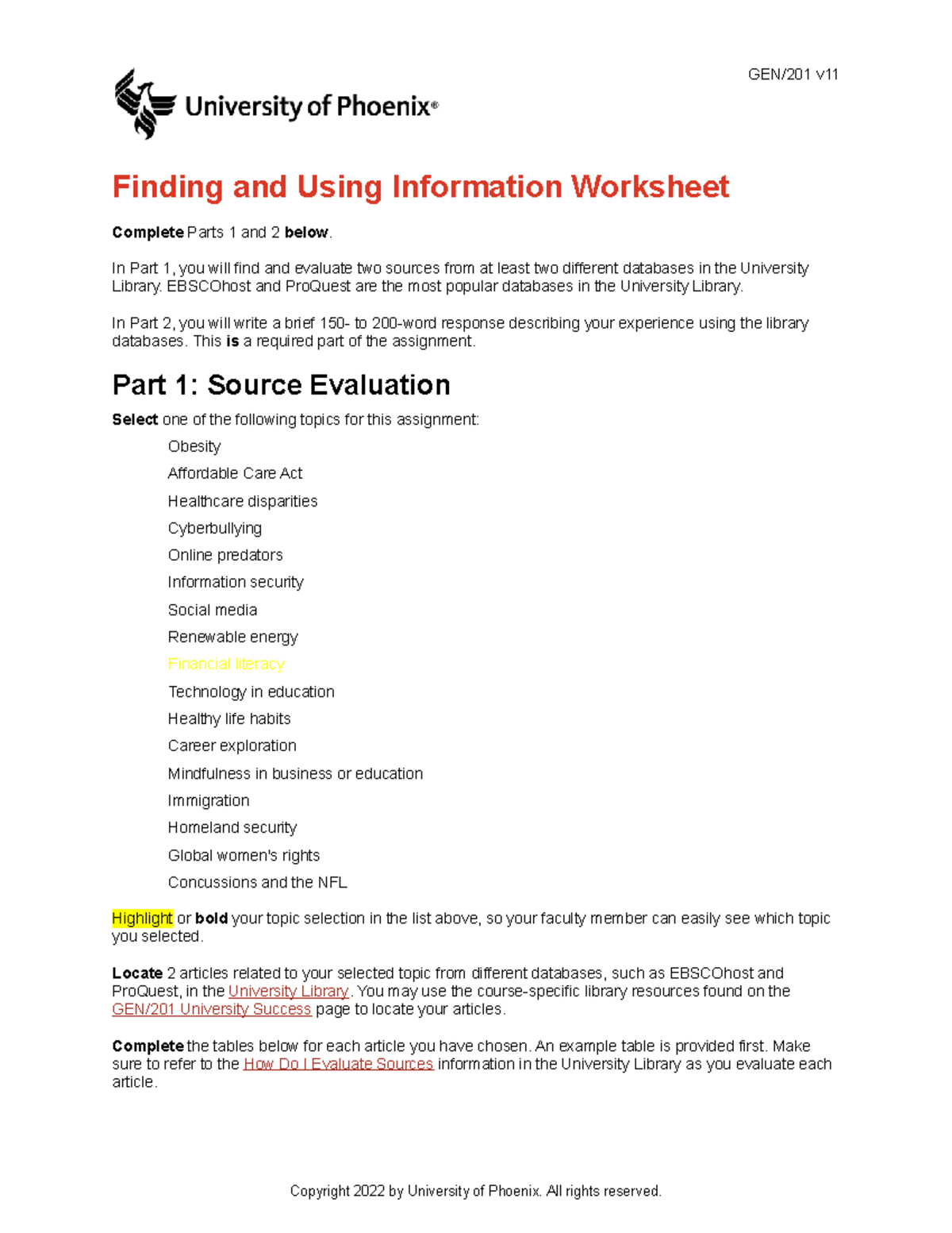 Gen201 v11 wk4 finding and using information worksheet 2022 - GEN/201 v ...