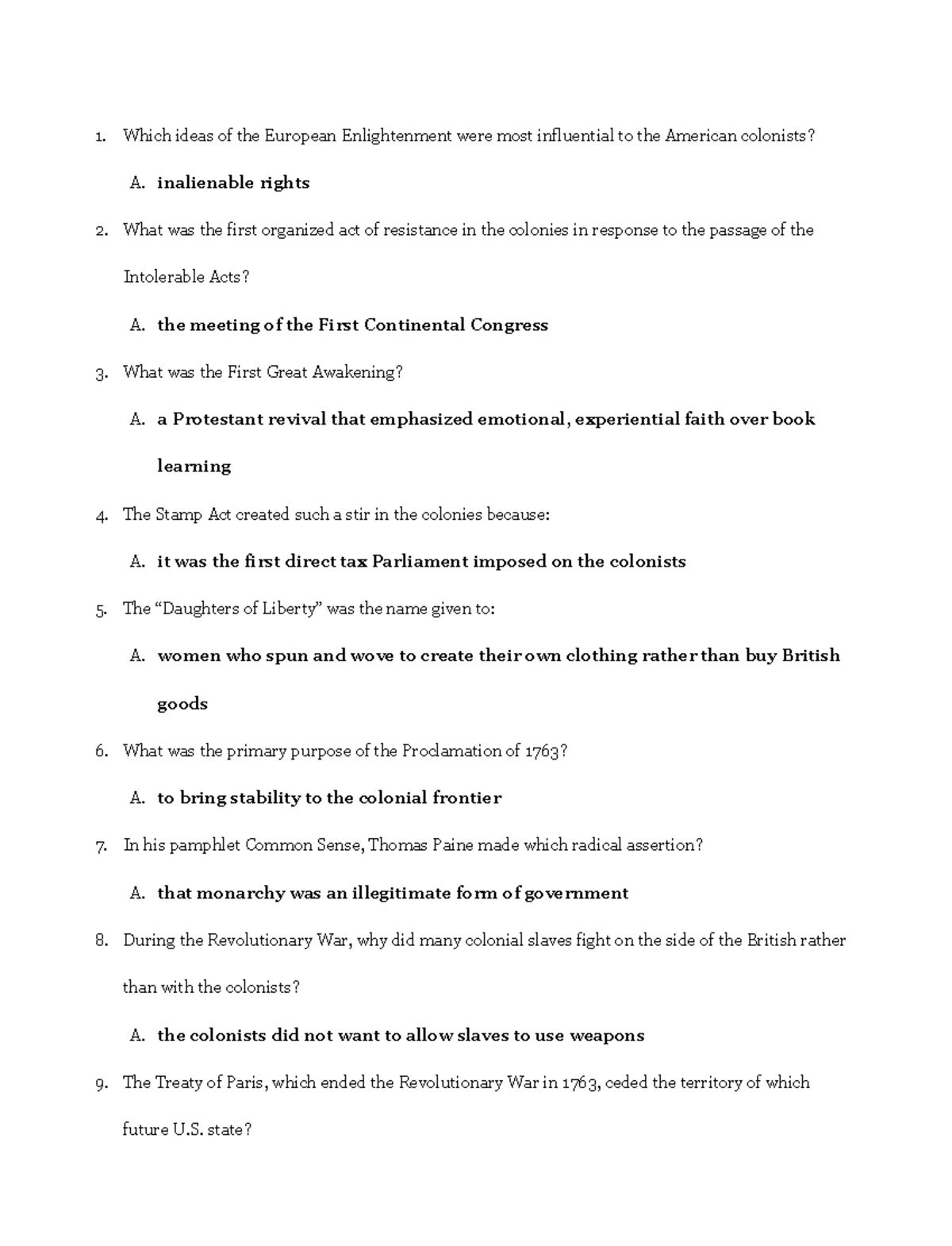 Quiz - Chapters 4 - 6 - Professor Stanfield - Which ideas of the ...