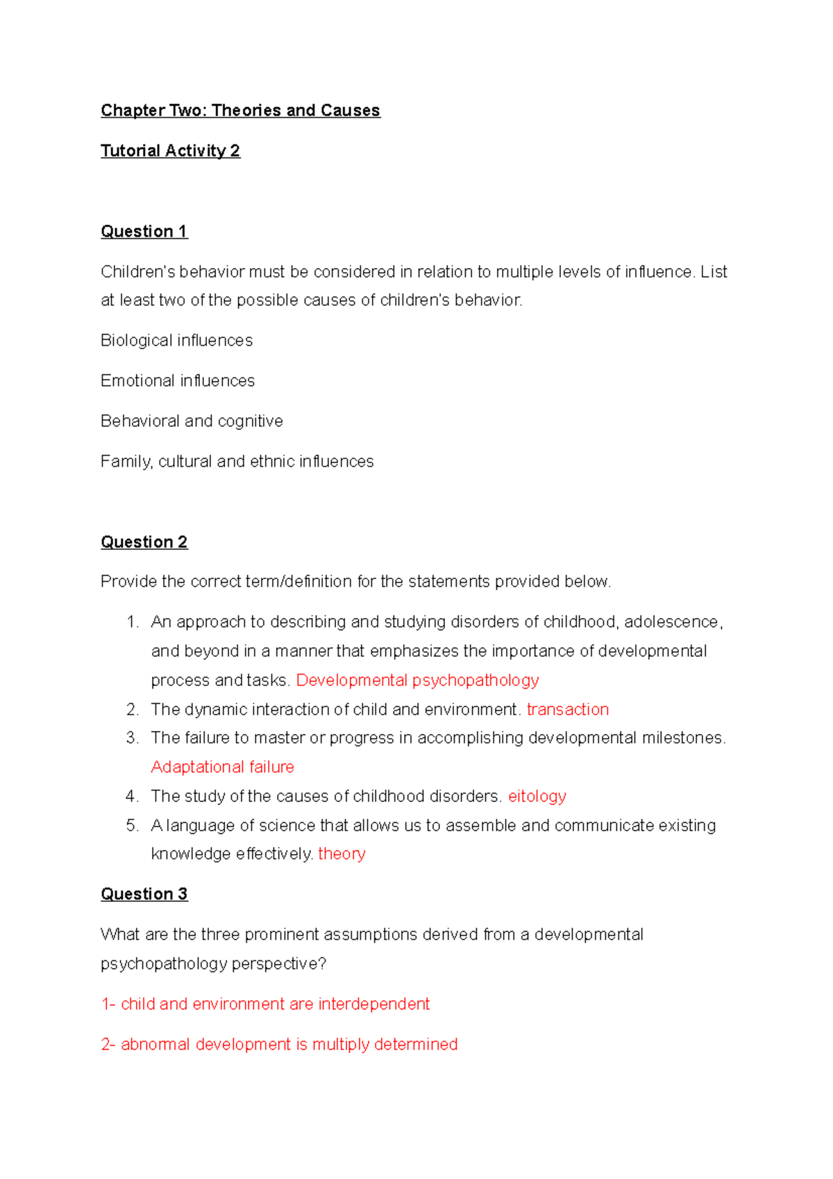 Tutorial Activity 2 - Chapter Two: Theories and Causes Tutorial ...
