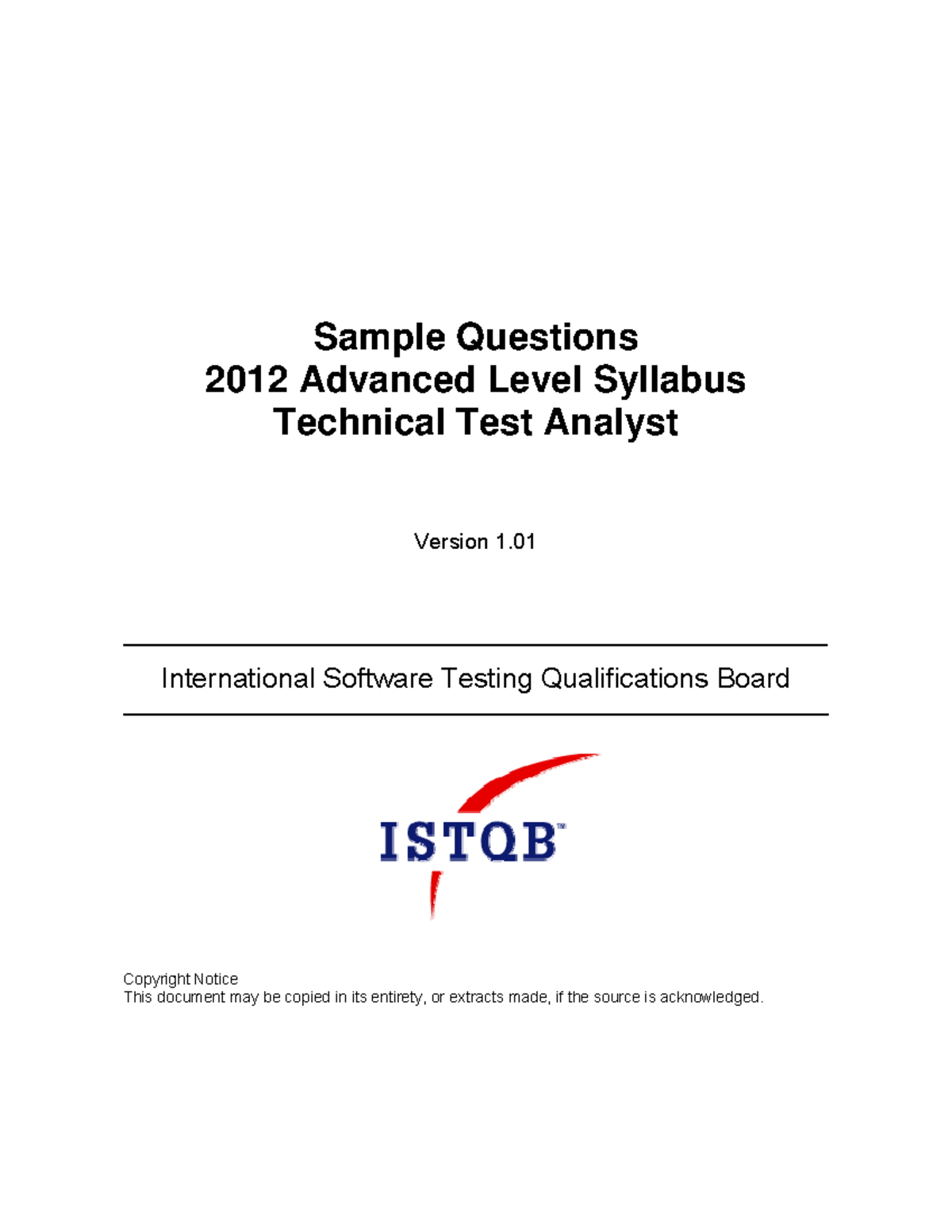 Technical test analyst sample paper - Sample Questions 2012 Advanced ...
