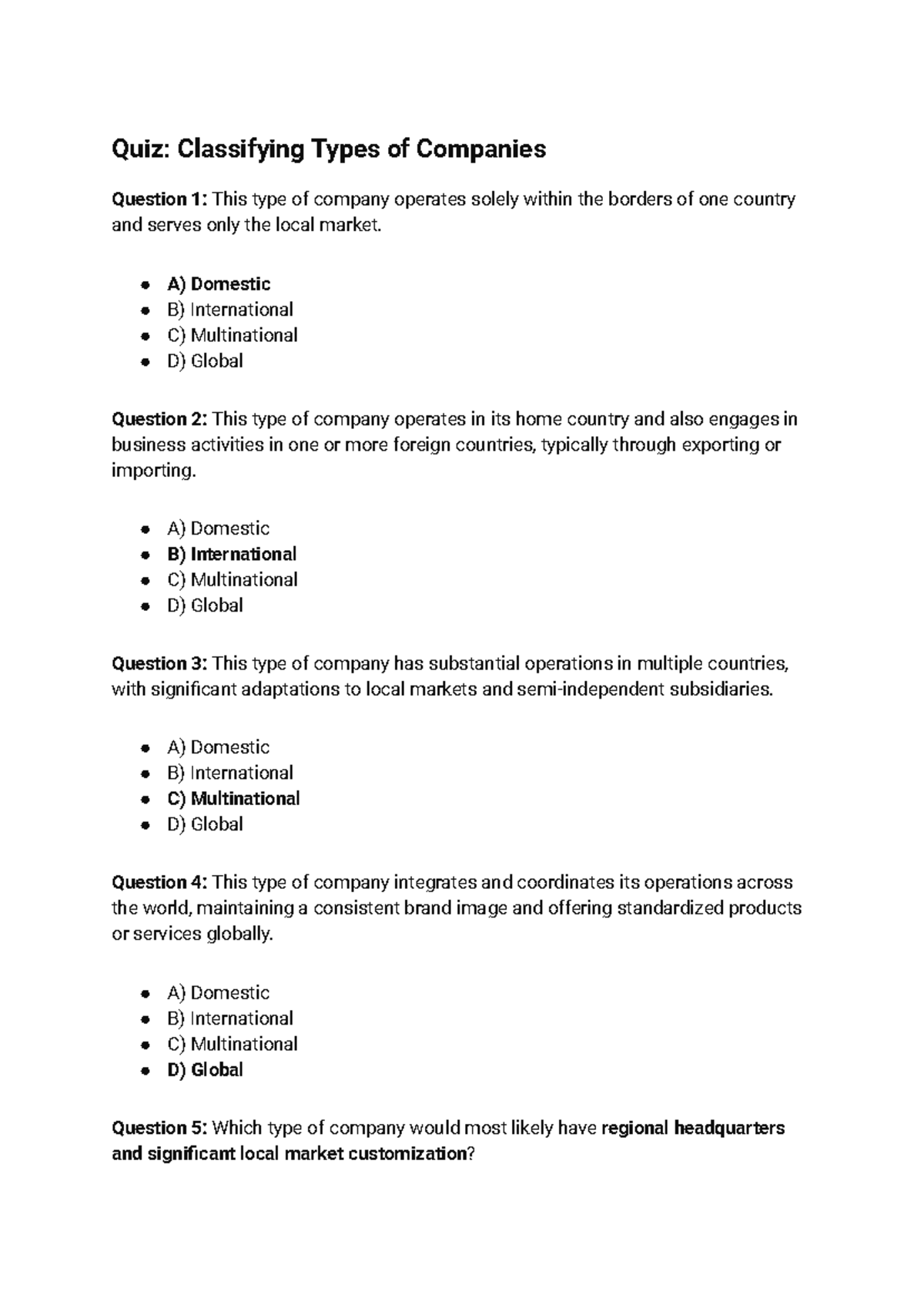 Quiz Classifying Types of Companies - Quiz: Classifying Types of ...