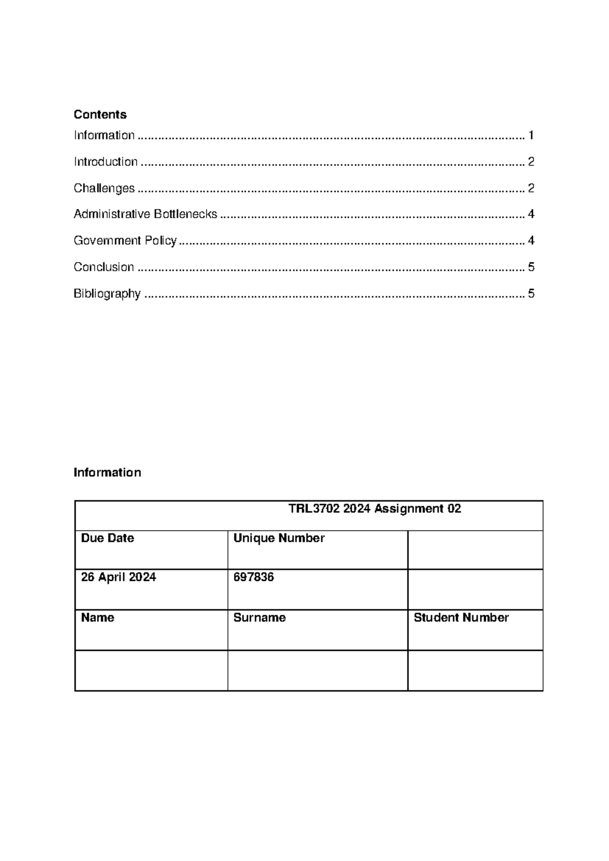 Assignment 2-TRL3702 - Contents Information - Studocu