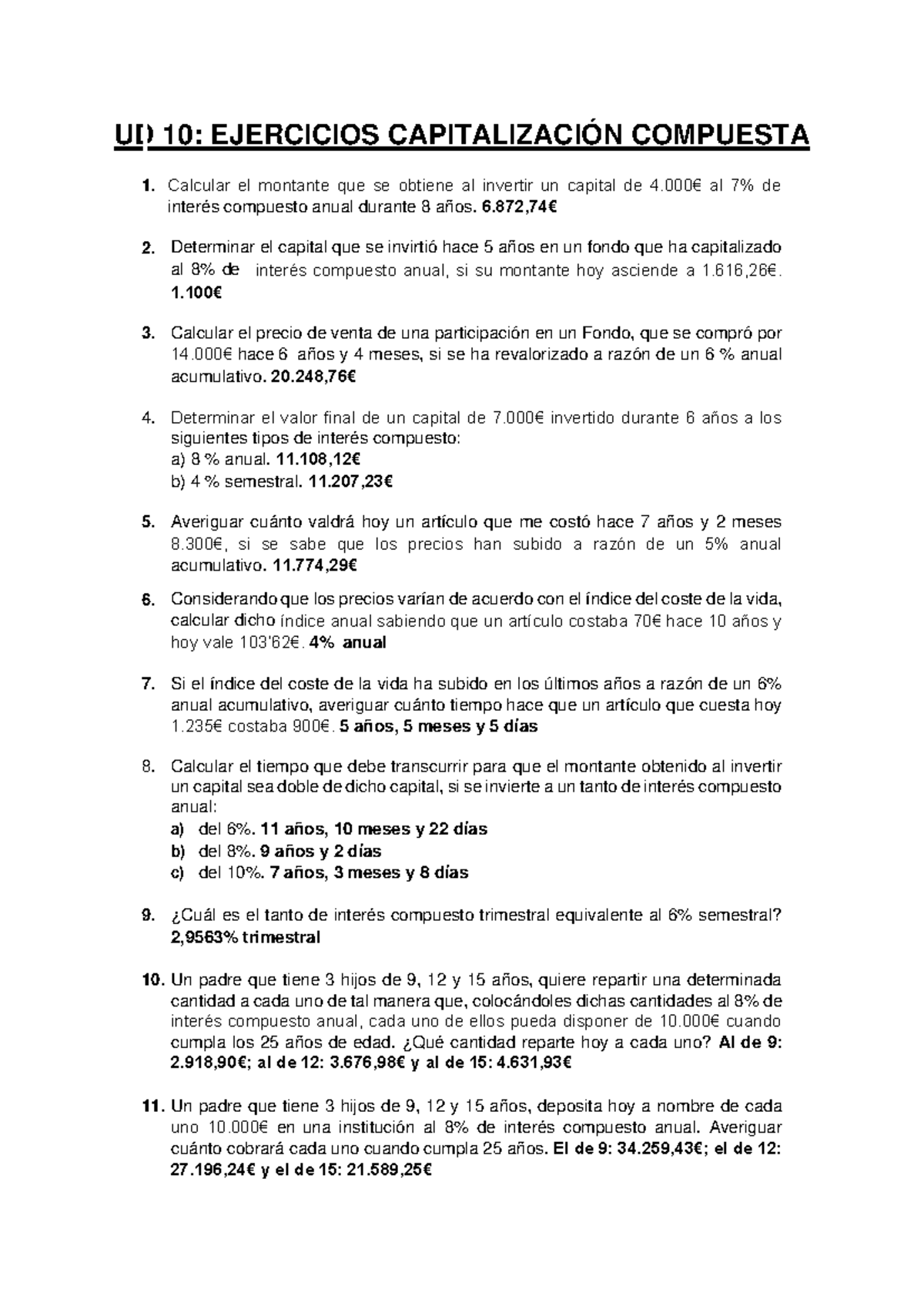 UD10 Ejercicios capitalización compuesta - UD 10: EJERCICIOS ...