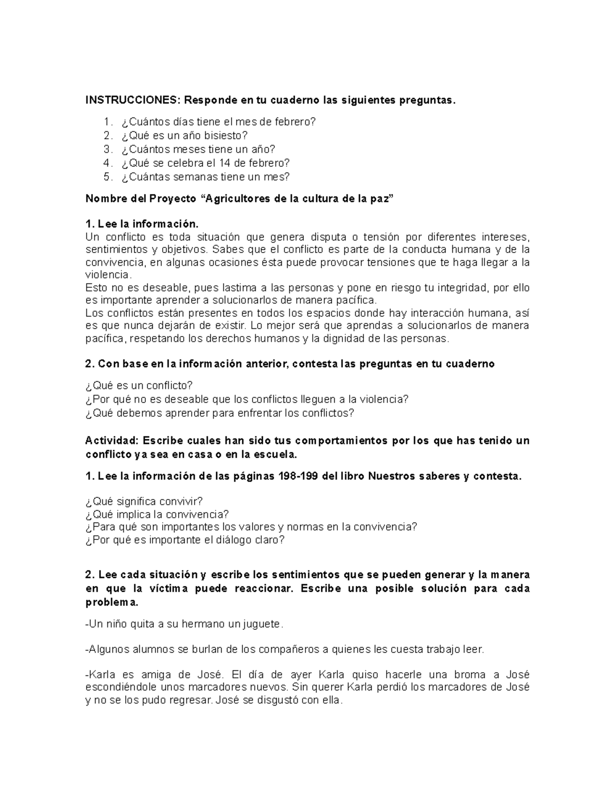 Cultura DE LA PAZ - Reflexion de paz - INSTRUCCIONES: Responde en tu ...